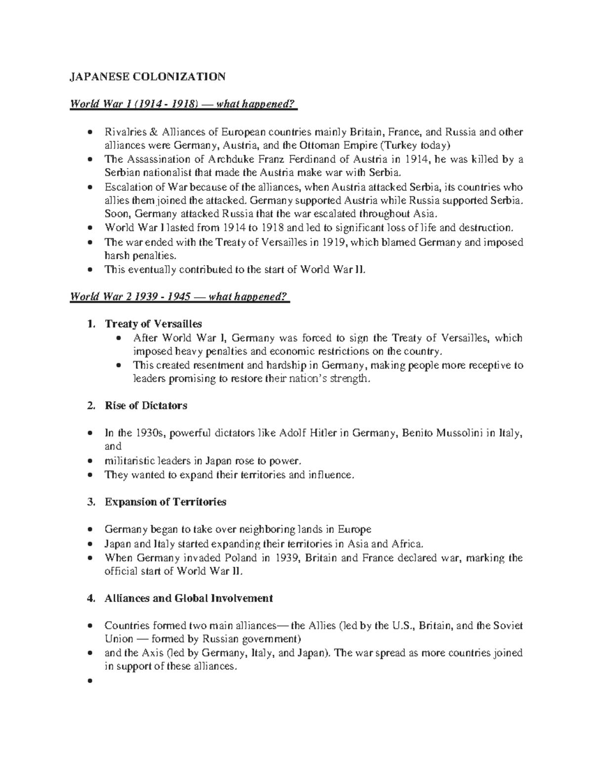 JAPANESE COLONIZATION IN WWII: Key Events & Impacts (1914-1945) - Studocu