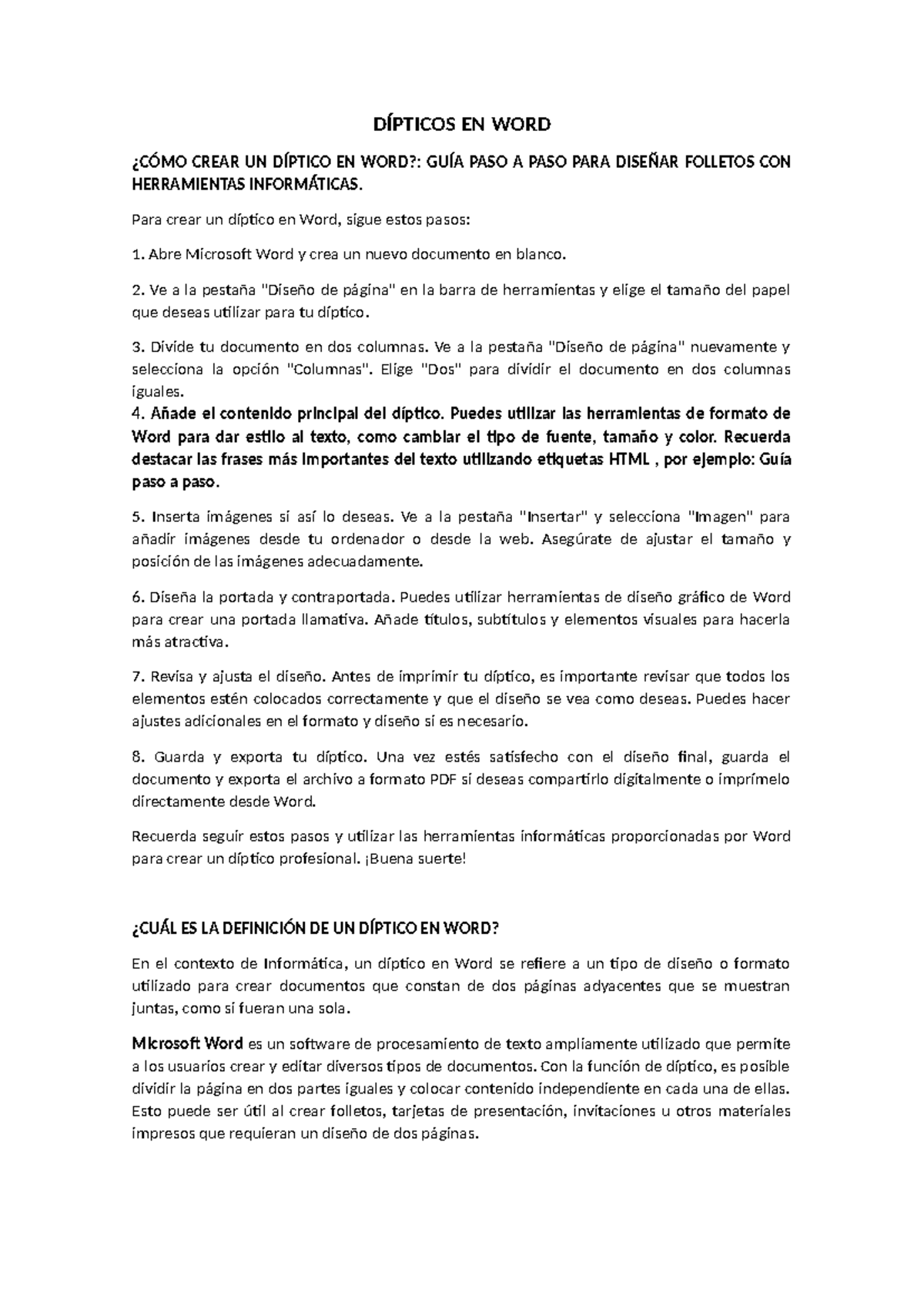 Guía para Crear Dípticos en Word: Proceso y Diseño Efectivo - Studocu