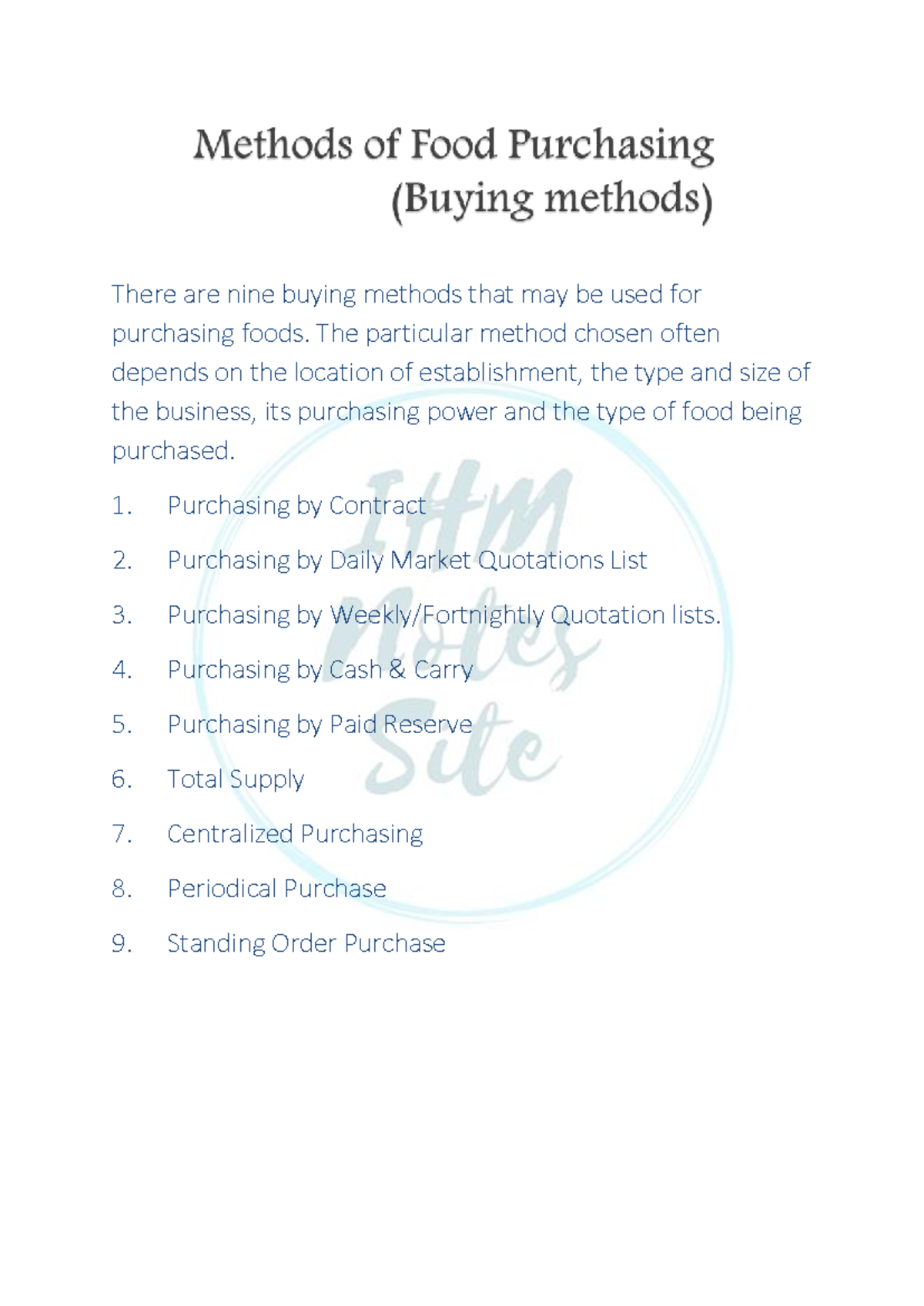 Food Purchasing Methods: A Comprehensive Guide to Techniques - Studocu