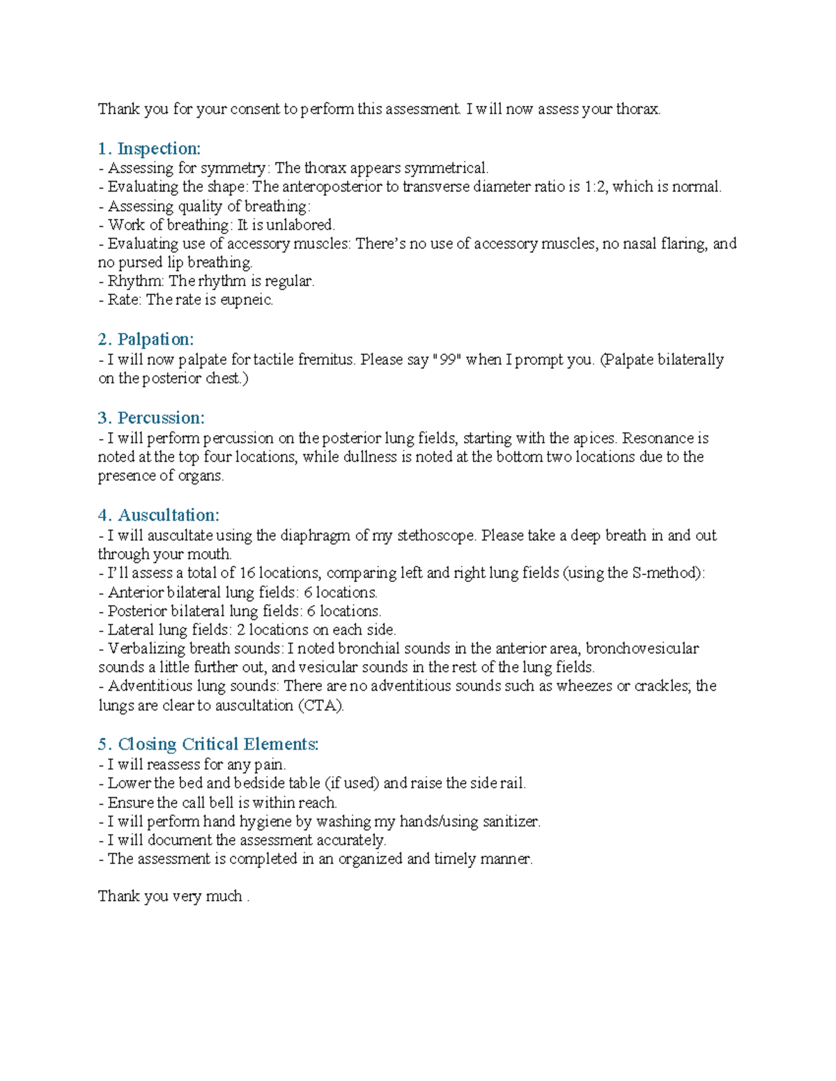Gas Exchange Assessment Script - Check Off Guide - Studocu
