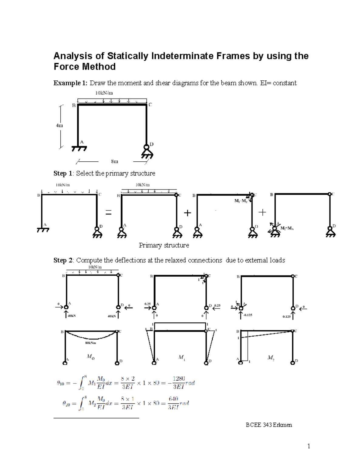 BCEE 343 Lecture Notes: Analysis of Statically Indeterminate Frames ...