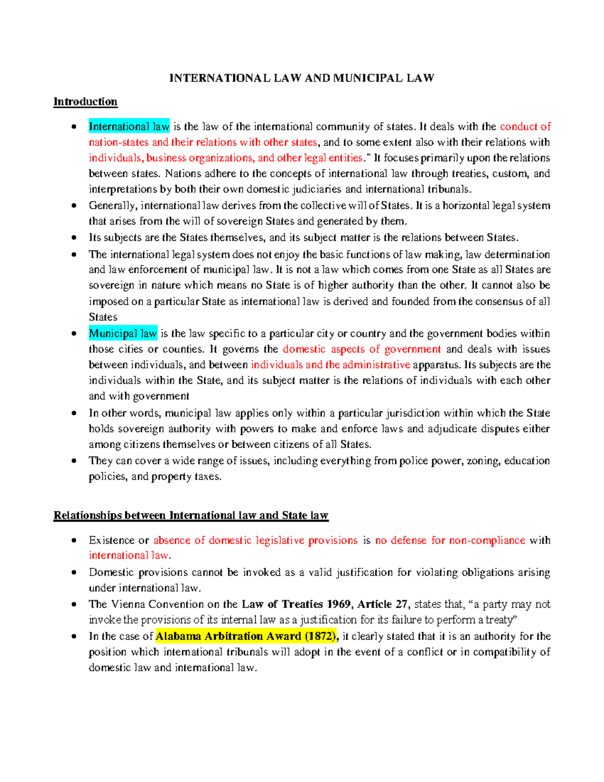 PIL 101: International Law vs. Municipal Law - Final Exam Notes - Studocu