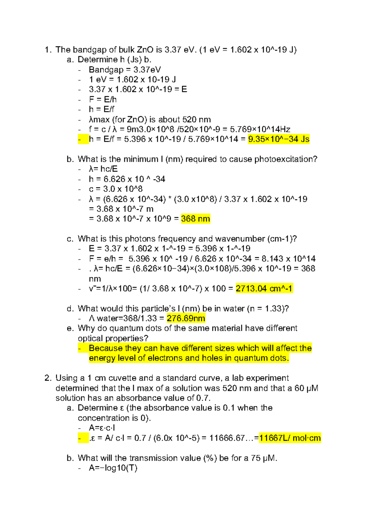 Optical Spectroscopy Worksheet Completed - Bandgap Analysis and ...