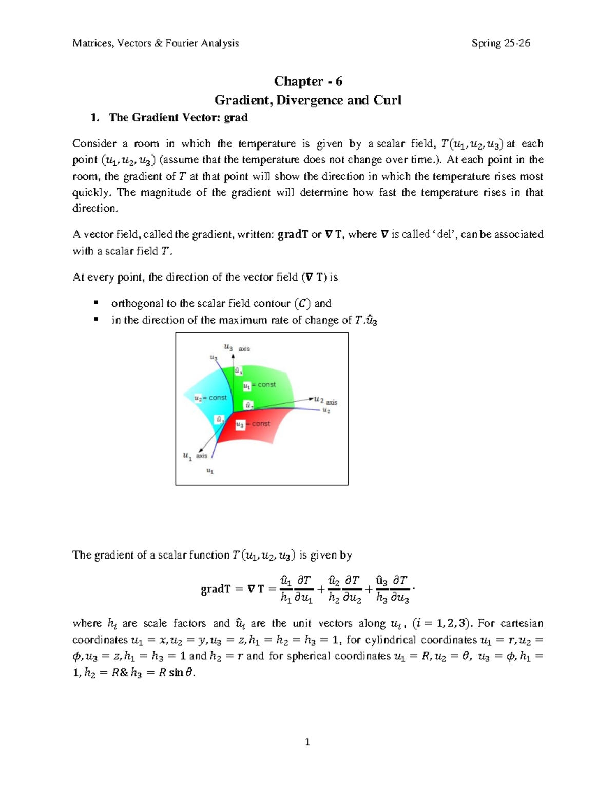 Vector Differentiation: Gradient, Divergence, and Curl (Spring 25-26 ...