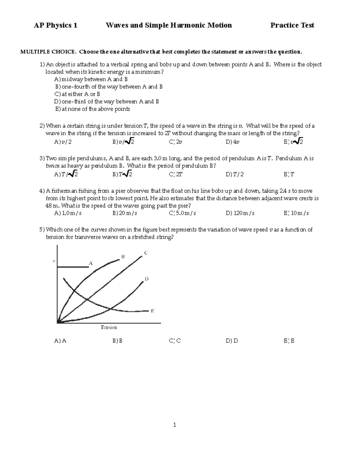 AP Physics 1 Waves & SHM Practice Test Questions & Answers - Studocu