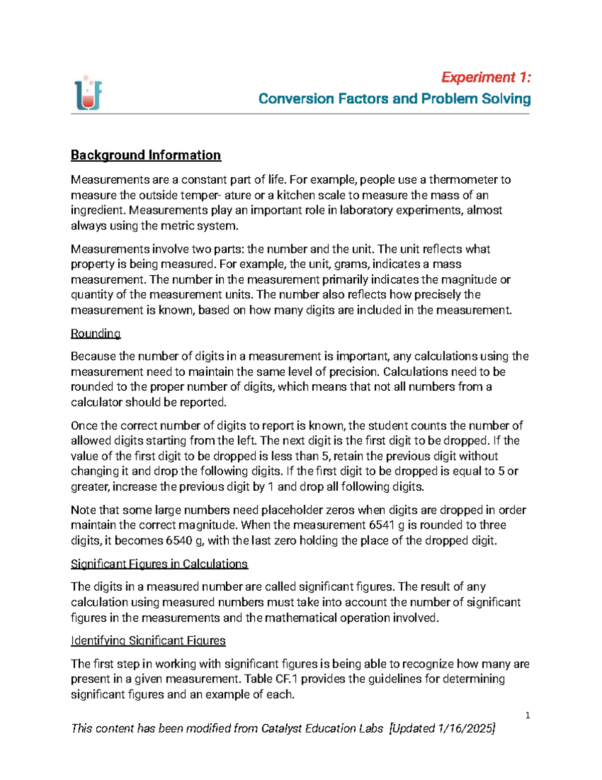 Lab Report: Measurement Techniques and Significant Figures in Chemistry ...