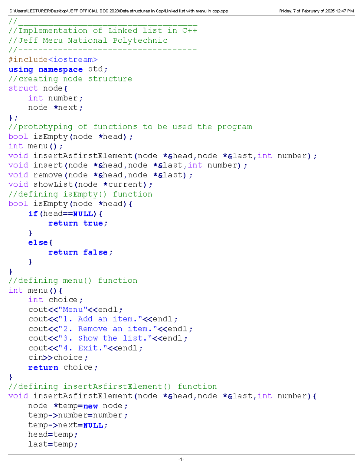 Linked List - Add an item."