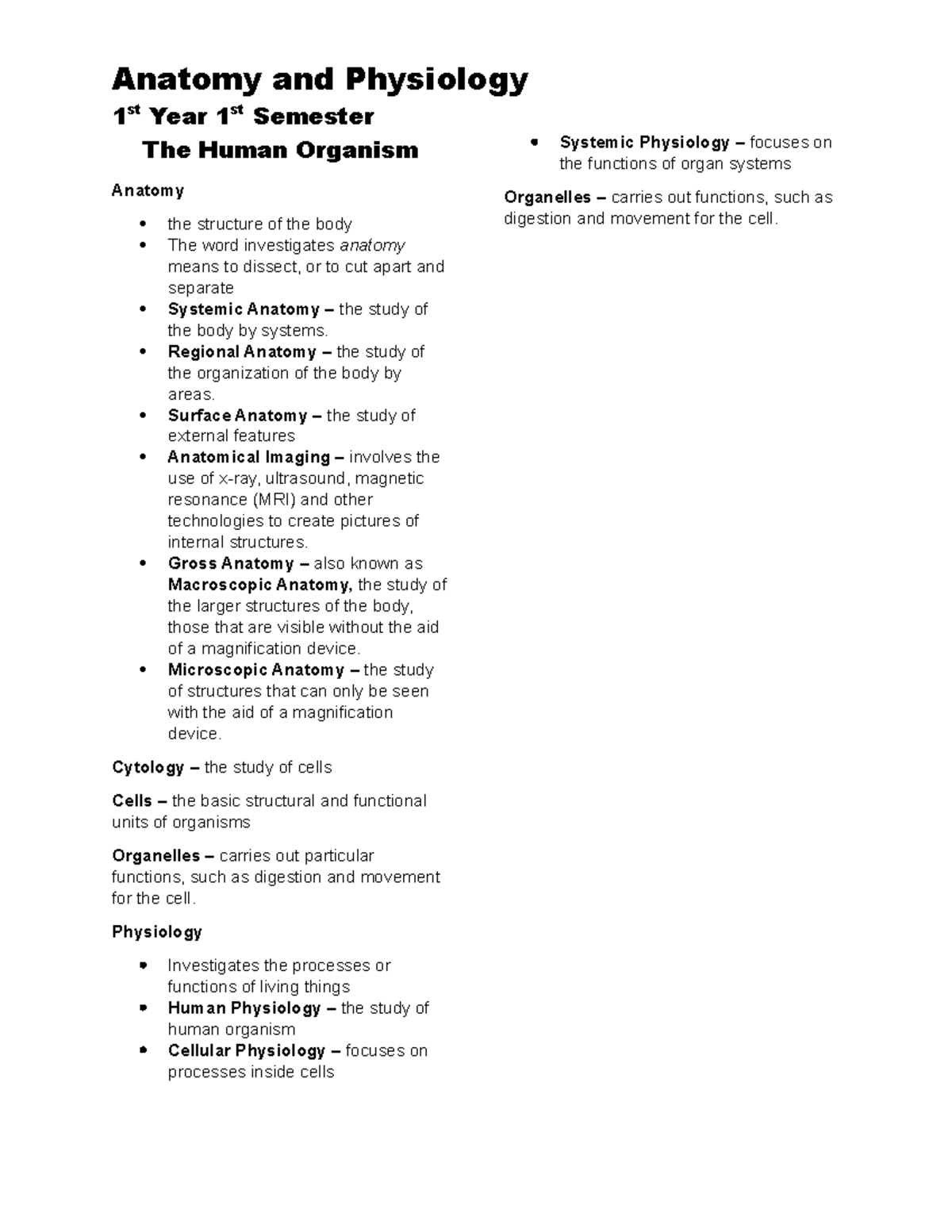 Anatomy & Physiology Review: 1st Year, 1st Semester Notes - Studocu