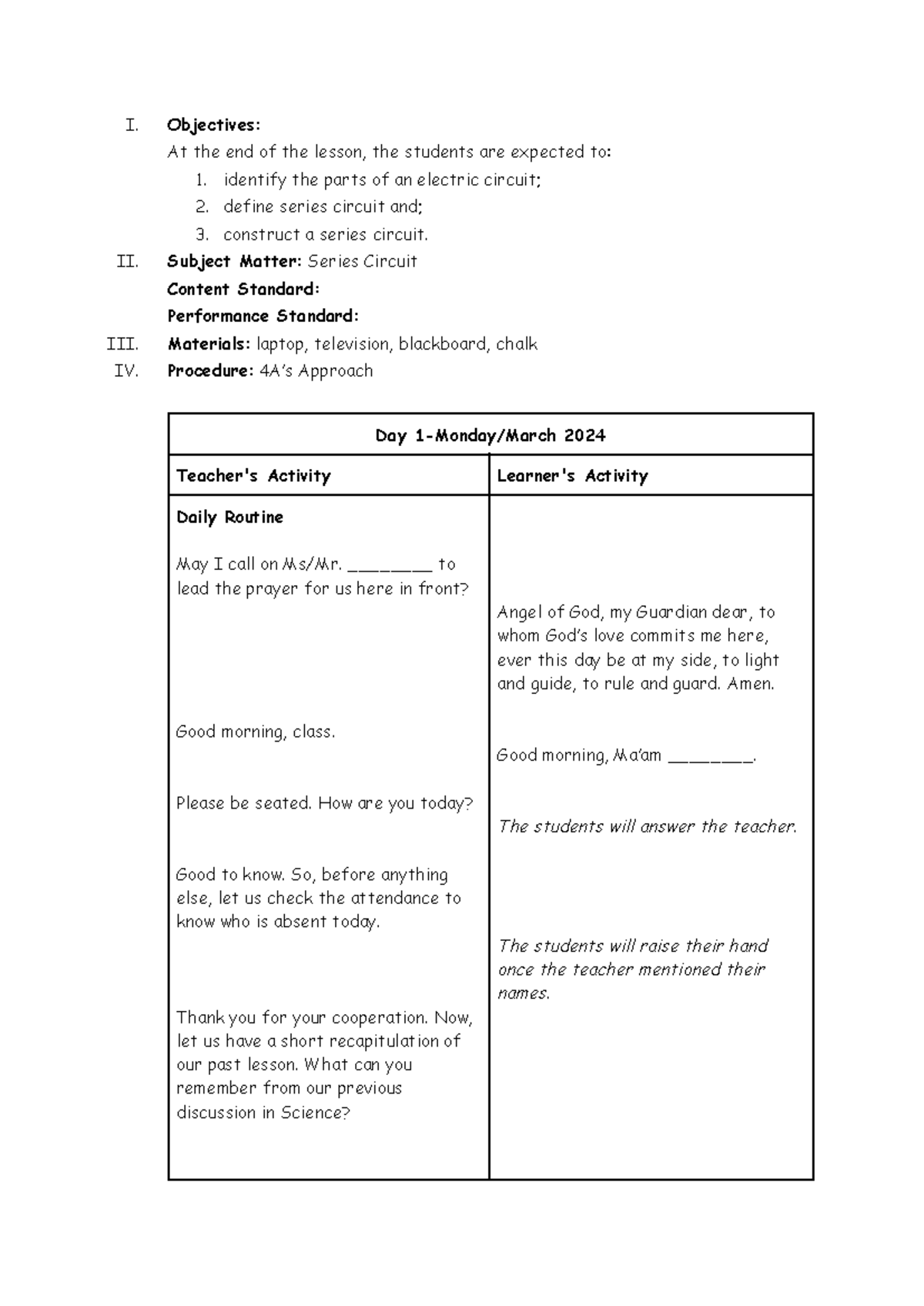 (Lesson Plan) Series Circuit: Understanding & Constructing Basics - Studocu