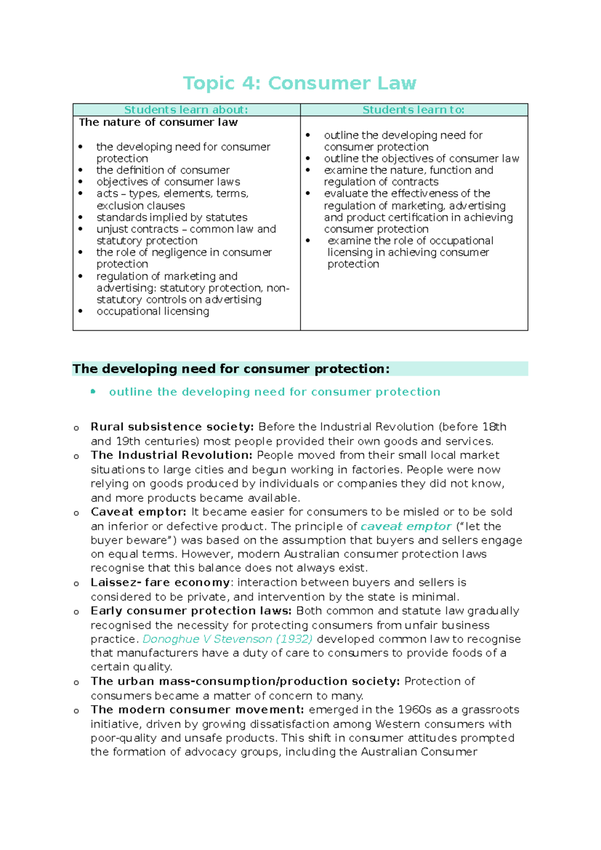 Consumer Law Notes: Understanding Protection and Regulation (LAW101 ...