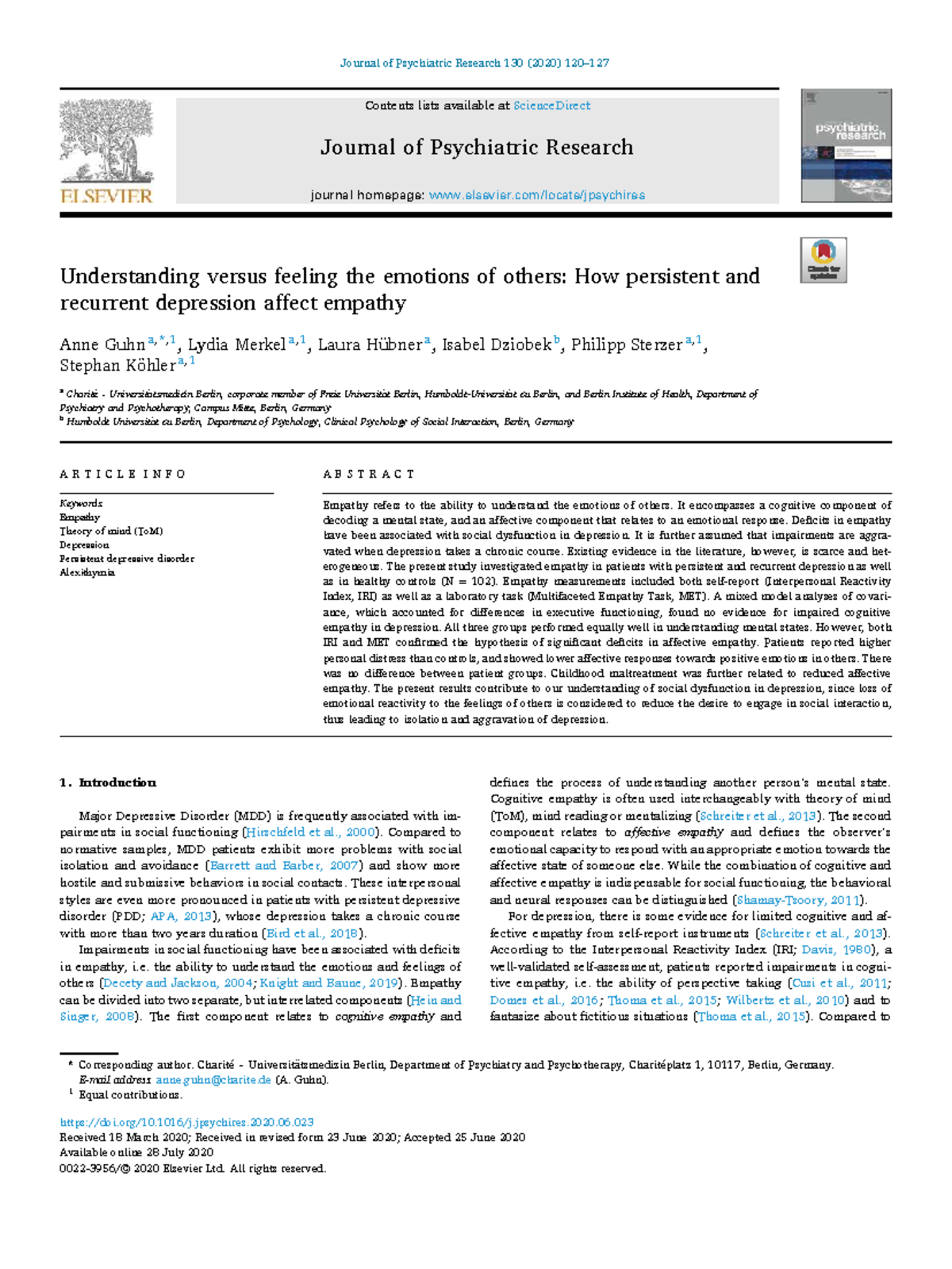 Understanding Empathy Deficits in PDD and MDD: A Study on Affective ...