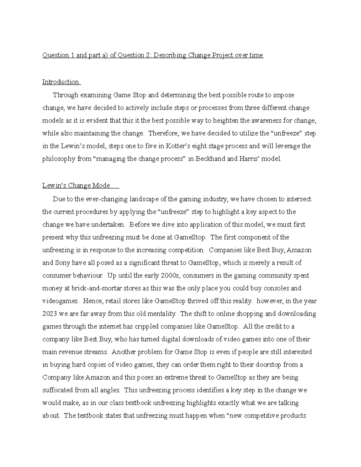 Describing Change Project over time - Studocu