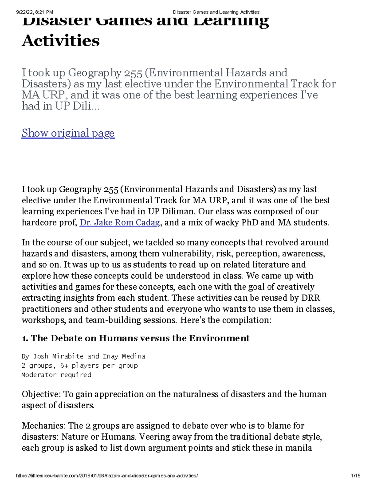 Disaster Games and Learning Activities - Disaster Games and Learning ...