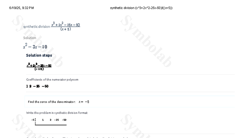 Synthetic Division Steps for Polynomial: Soalan A - Studocu