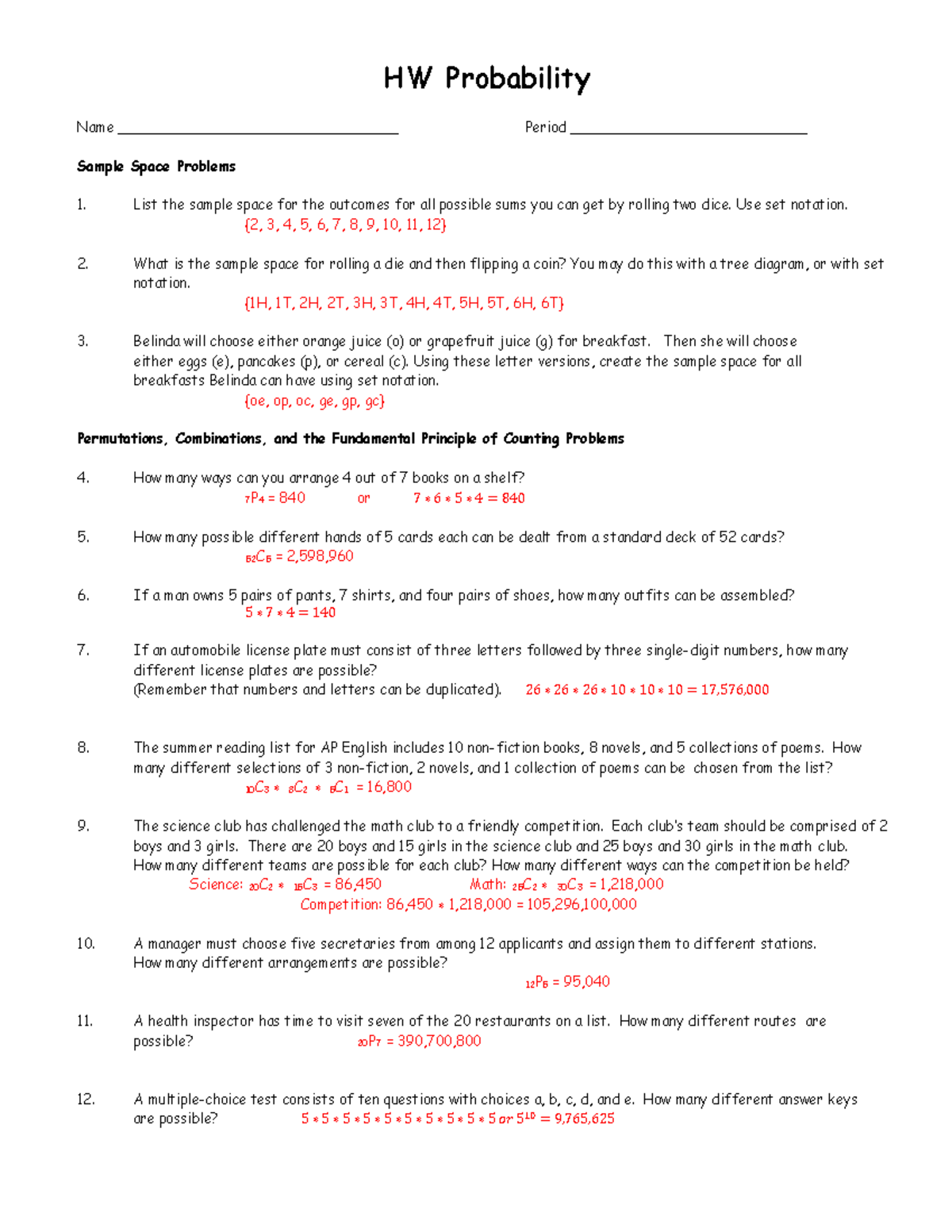 1977624 - Homework on Probability: Sample Spaces and Counting ...