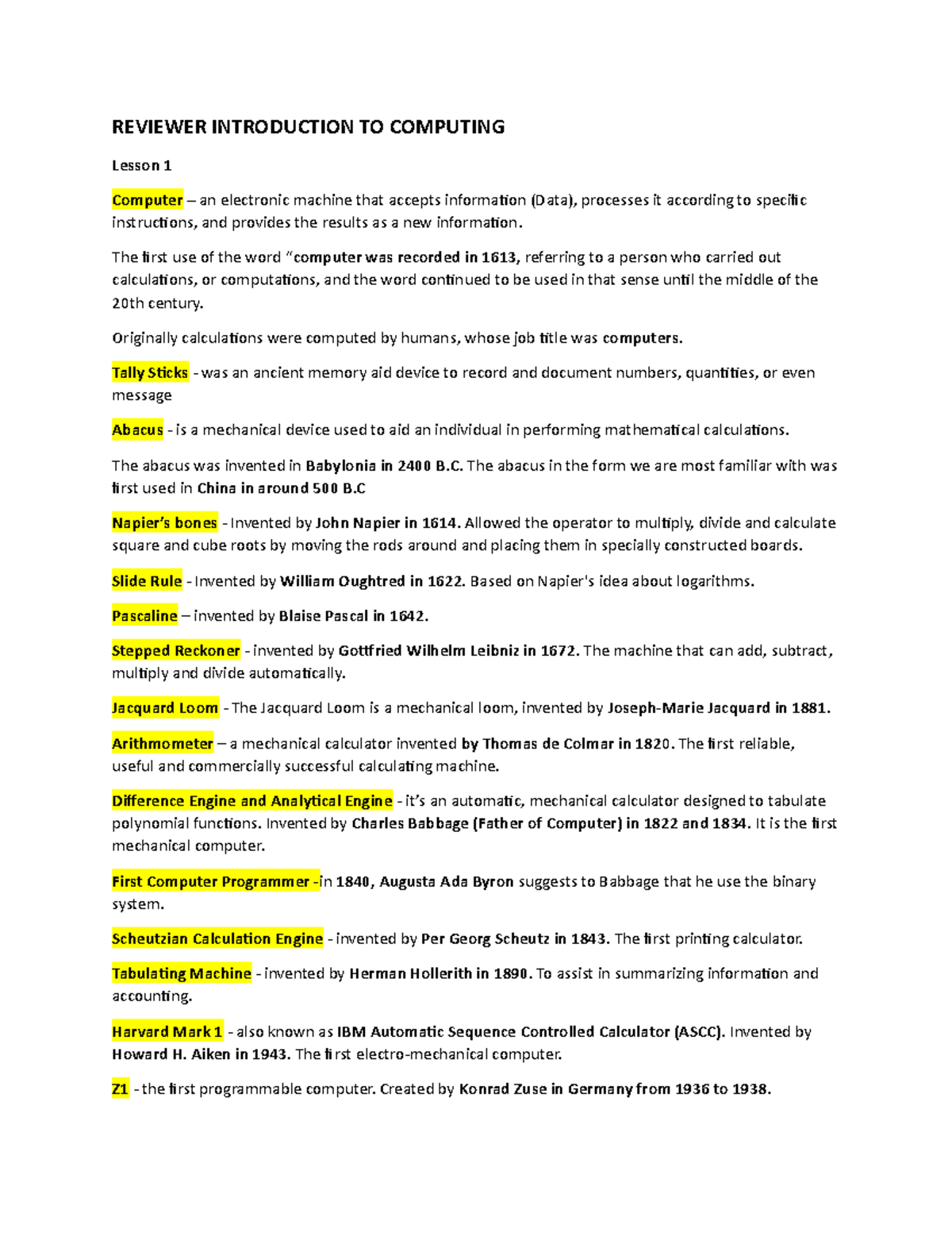 Introduction to Computing (CS101): Key Concepts and Evolution - Studocu