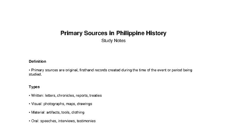 Primary Sources in Philippine History - Types Written: letters ...