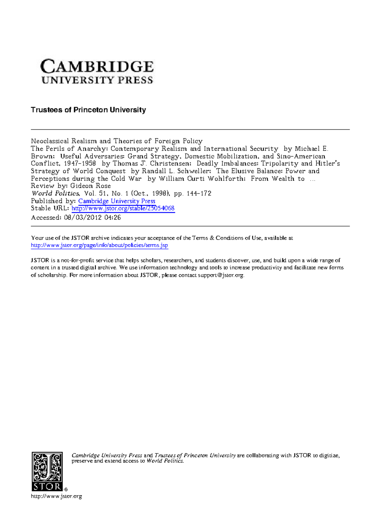 Neoclassical Realism and Foreign Policy Theories: A Review (POL 101 ...