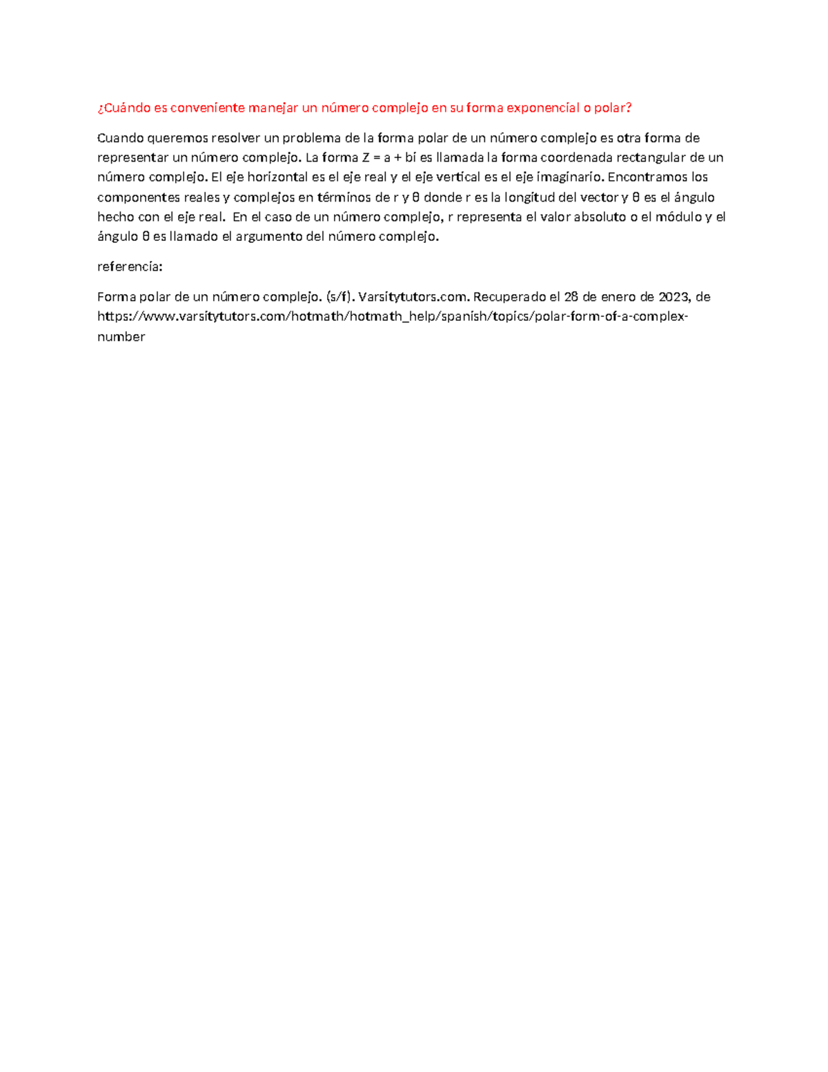 Apuntes de Álgebra Lineal: Forma Polar de Números Complejos - Studocu
