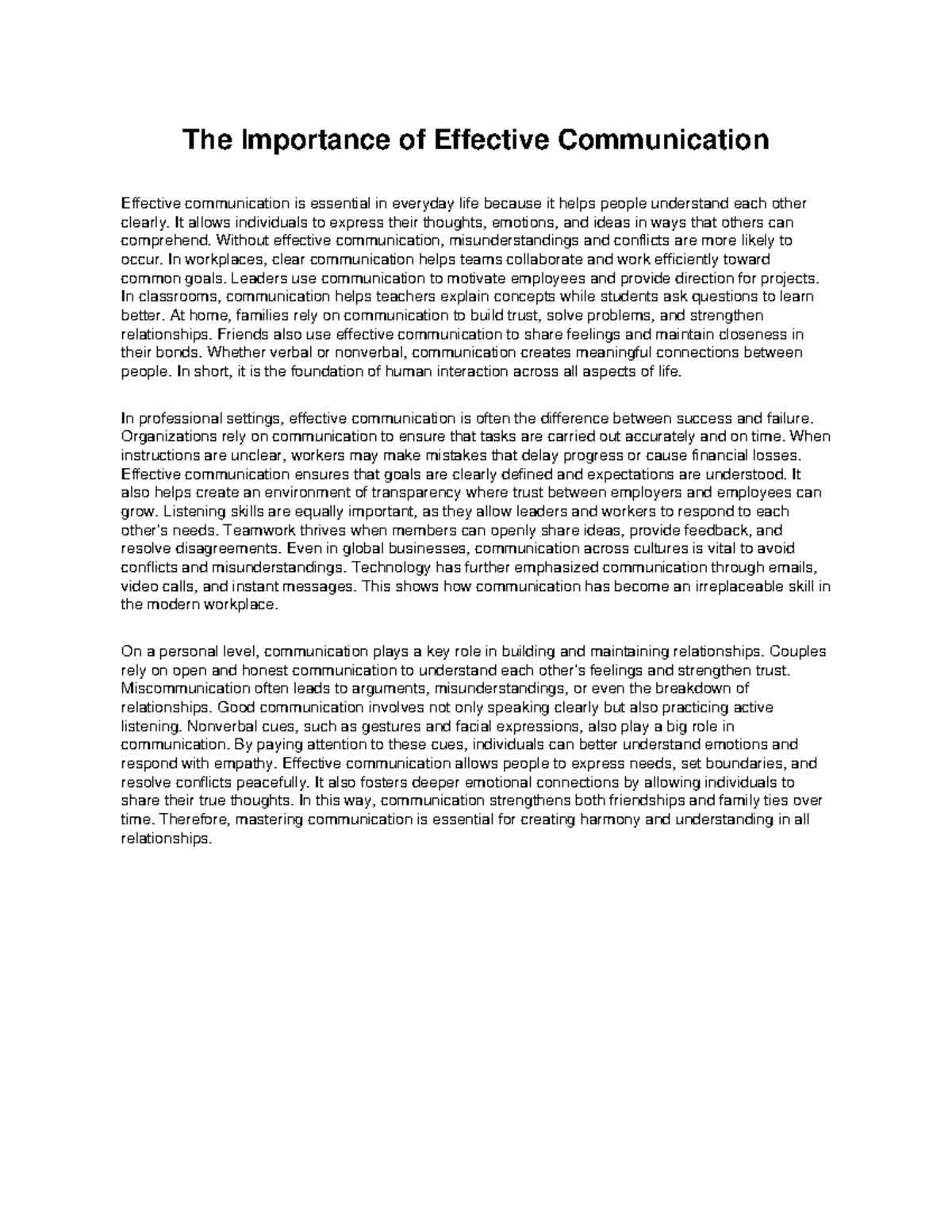 The Significance of Effective Communication in Daily Life - Studocu
