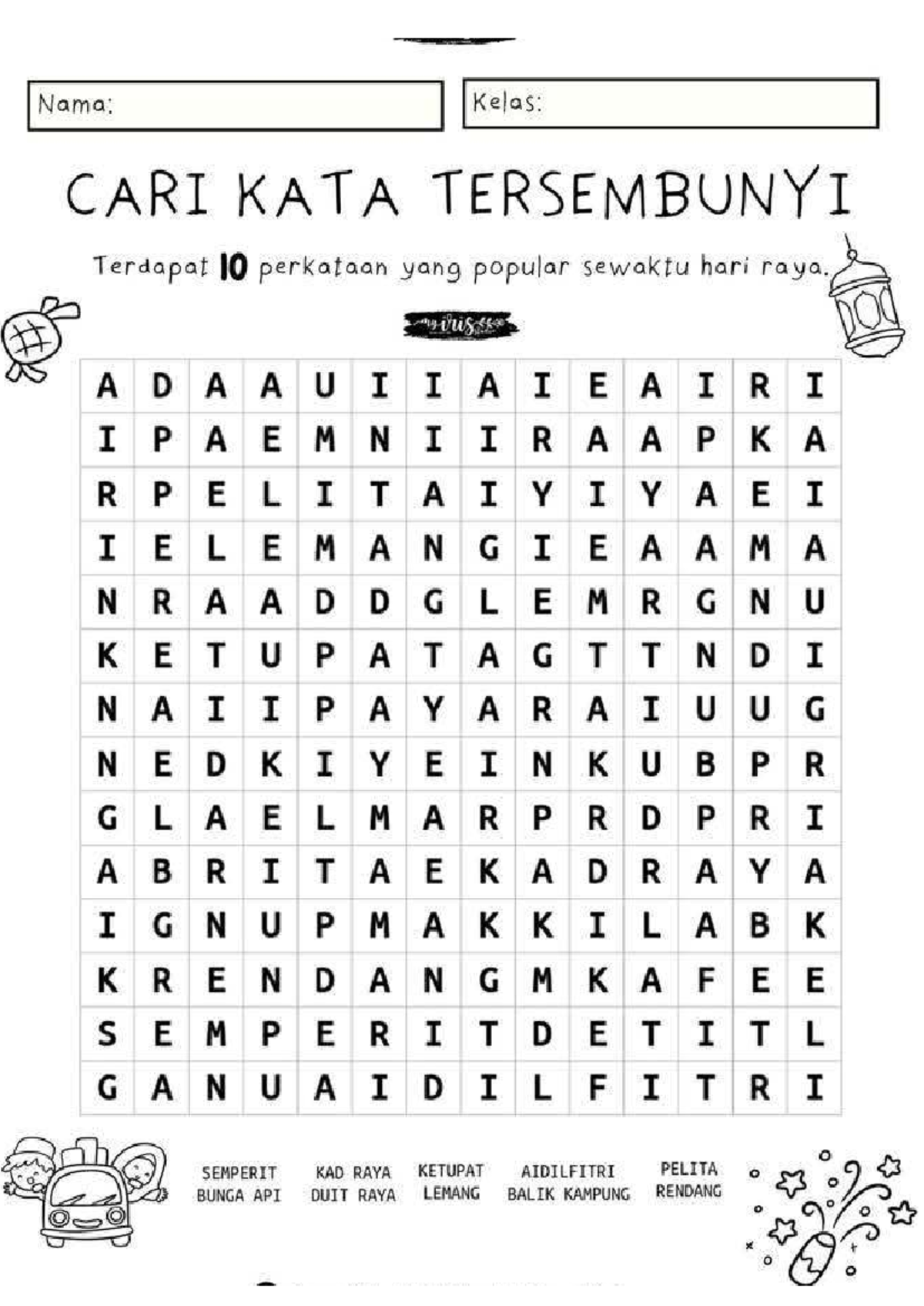 Teka silang kata hari raya - mathematics - Nama: Kelas: CARI KATA ...