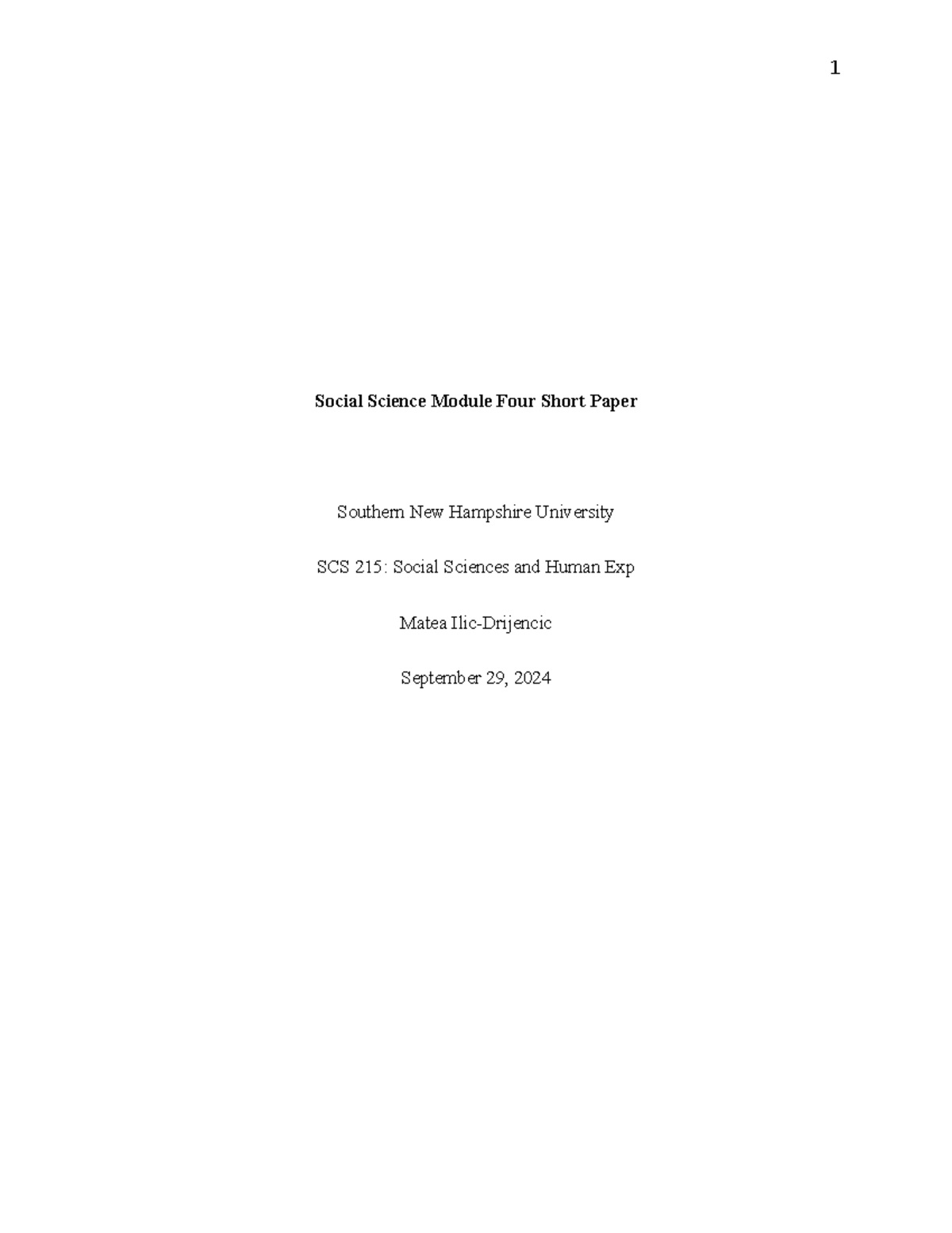 SCS 215: Social Science Module 4 Short Paper on Economics and Society ...