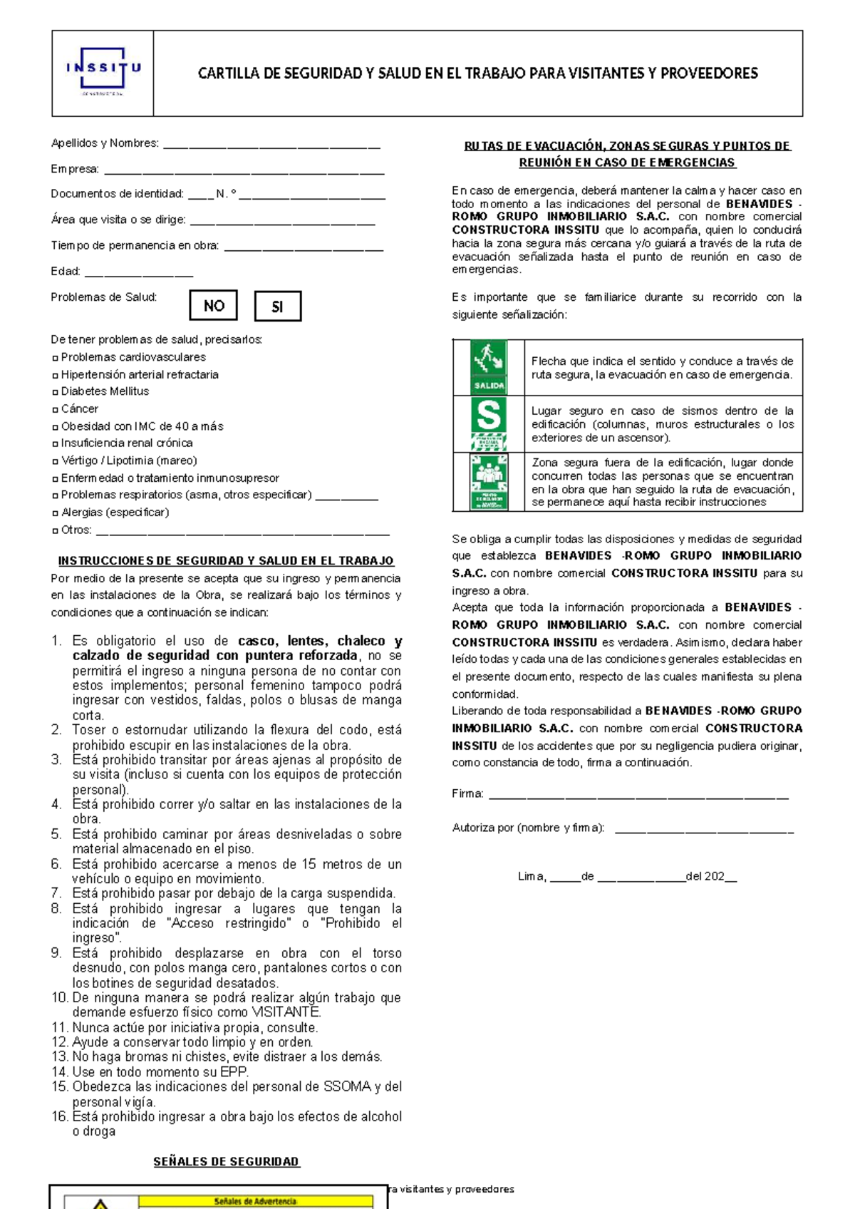 BR- Ssoma-FO-073 Cartilla de Seguridad y Salud para Visitantes - Studocu