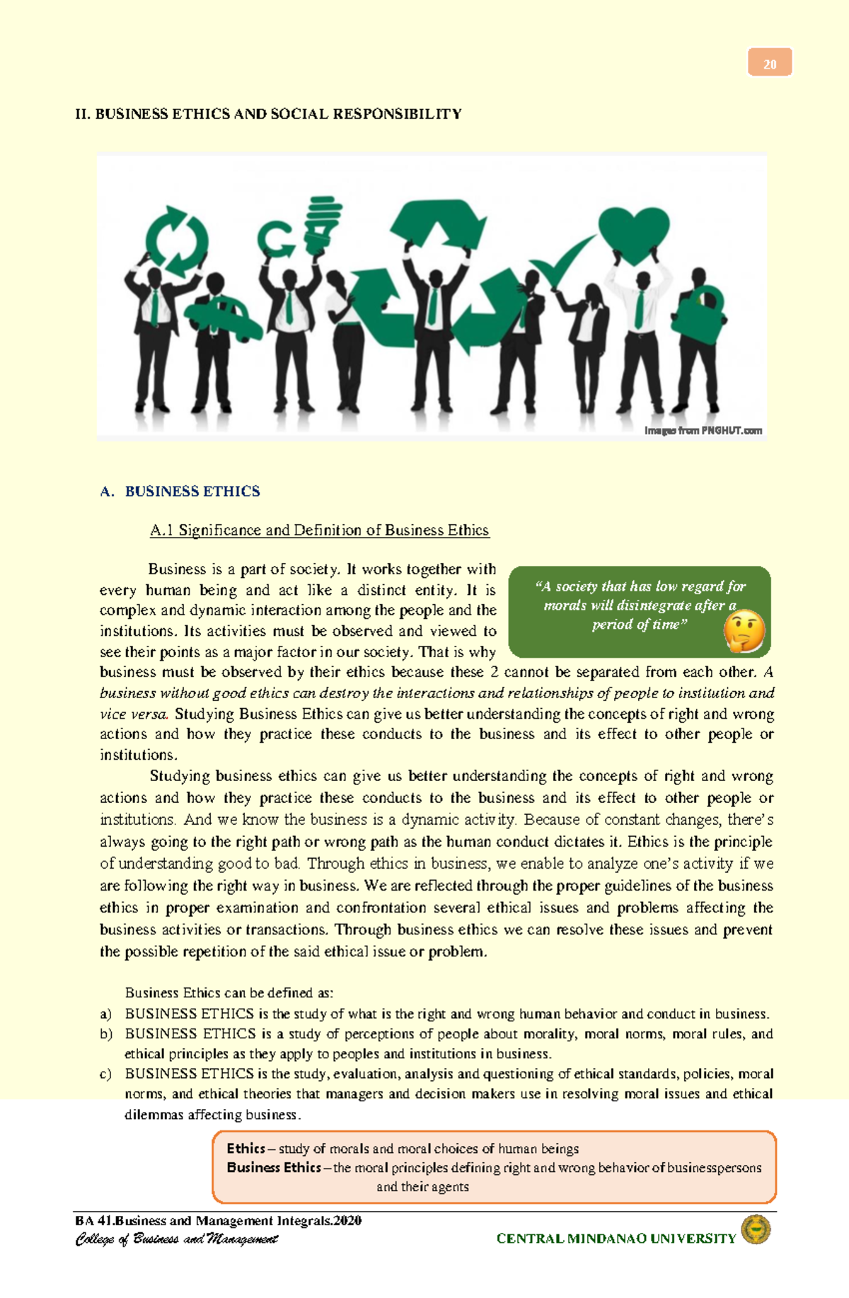BA 41 Business Ethics and Social Responsibility - Lecture Notes - Studocu
