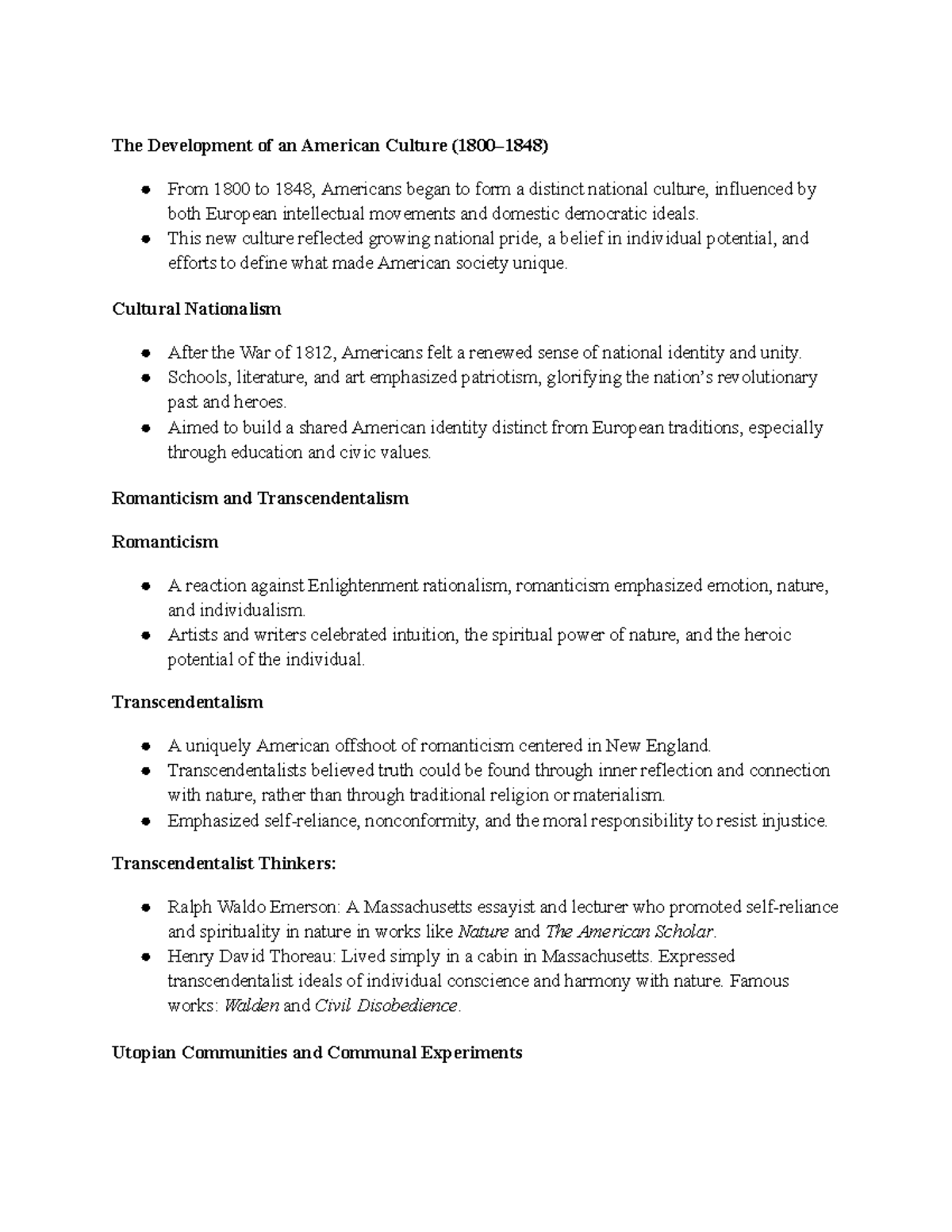 The Development of American Culture (1800-1848): Arts & Utopian Ideas ...
