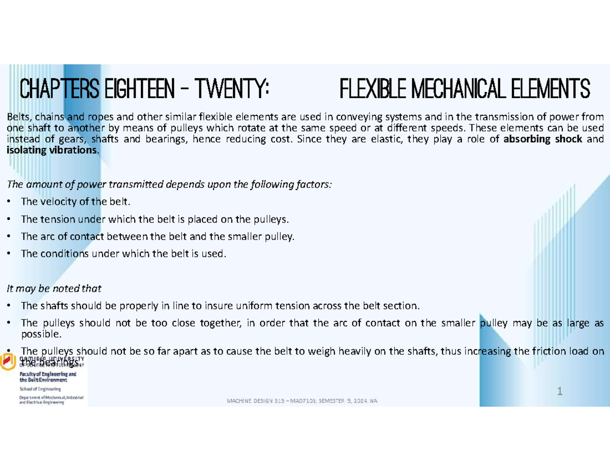 Lecture 8 - Flexible Mechanical Elements: Understanding Flat and V ...