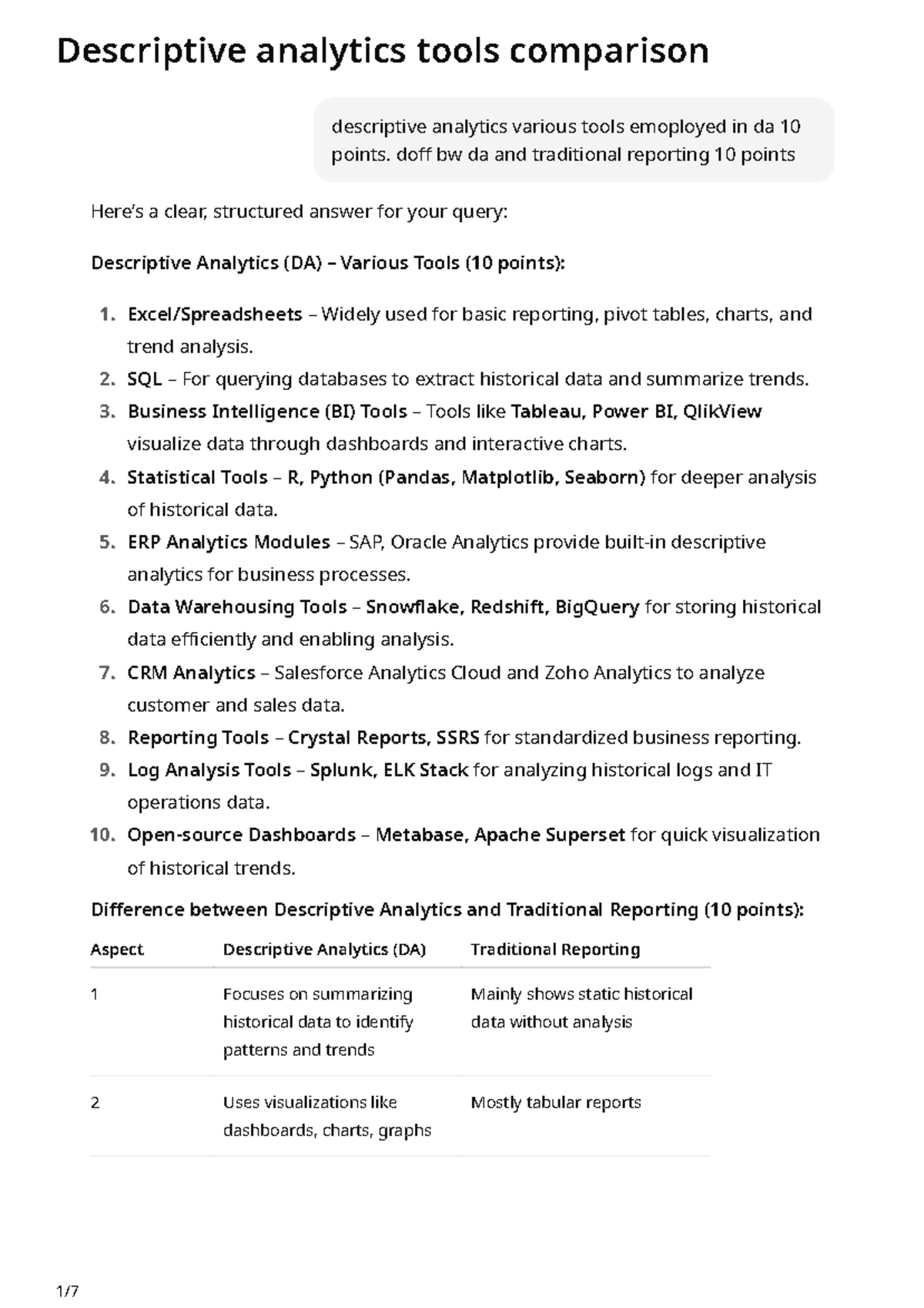 Descriptive Analytics Tools Comparison: DA vs. Traditional Reporting ...