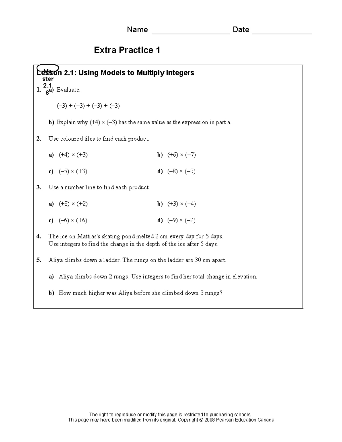 Chapter 2 Extra Practice: Multiplying and Dividing Integers (Ma) - Studocu