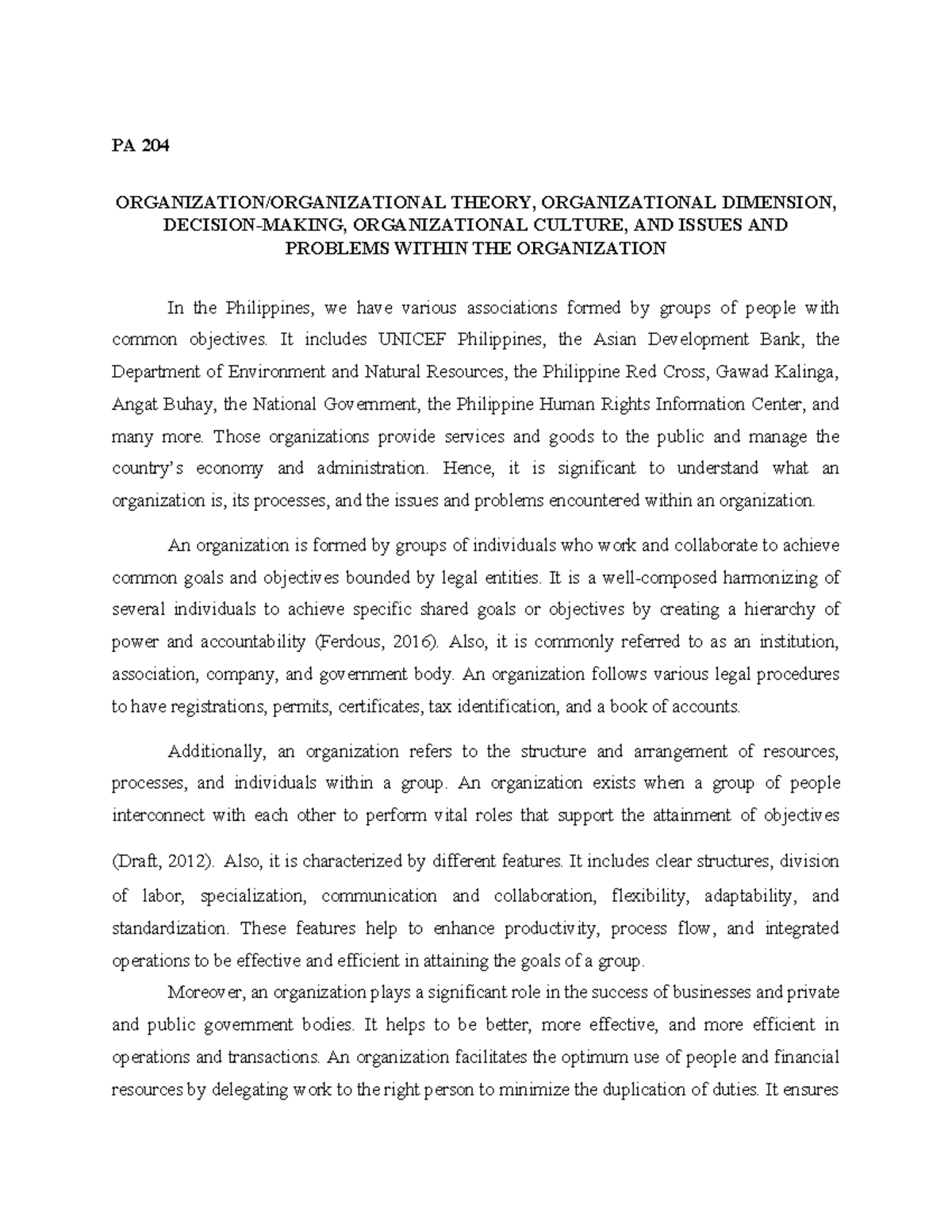 PA 204: Organizational Theory and Decision-Making in Public ...