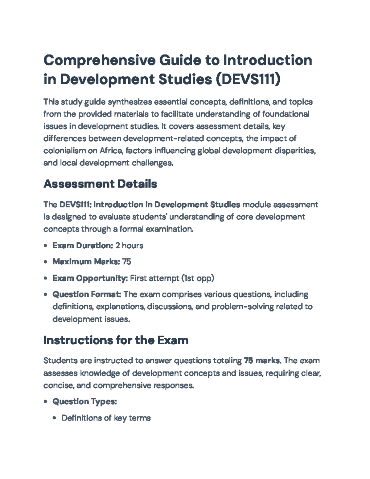 Comprehensive Guide to Development Studies (DEVS111) Exam Prep Notes ...