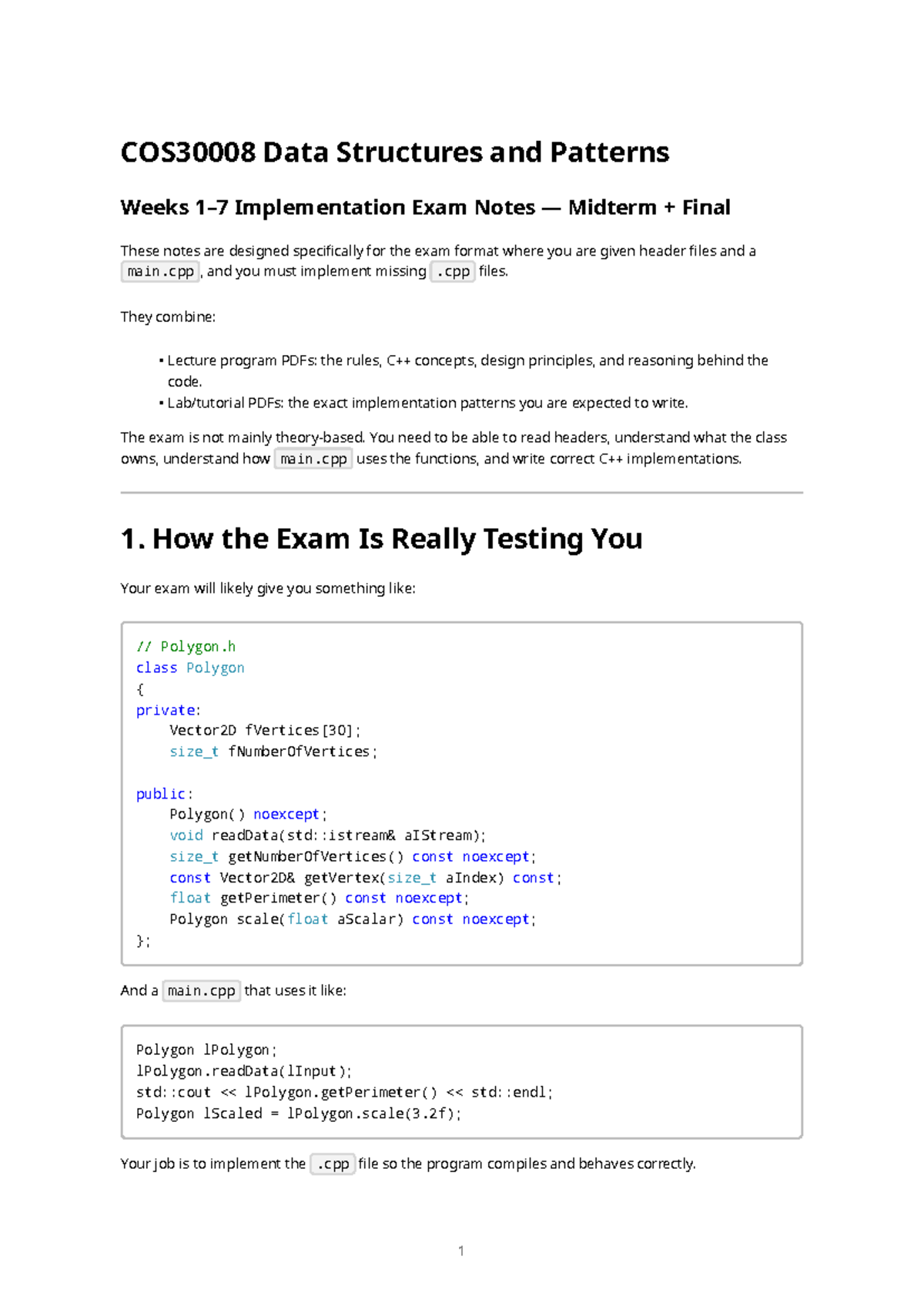 Cos30008 Weeks 1-7 Implementation Exam Notes - Studocu