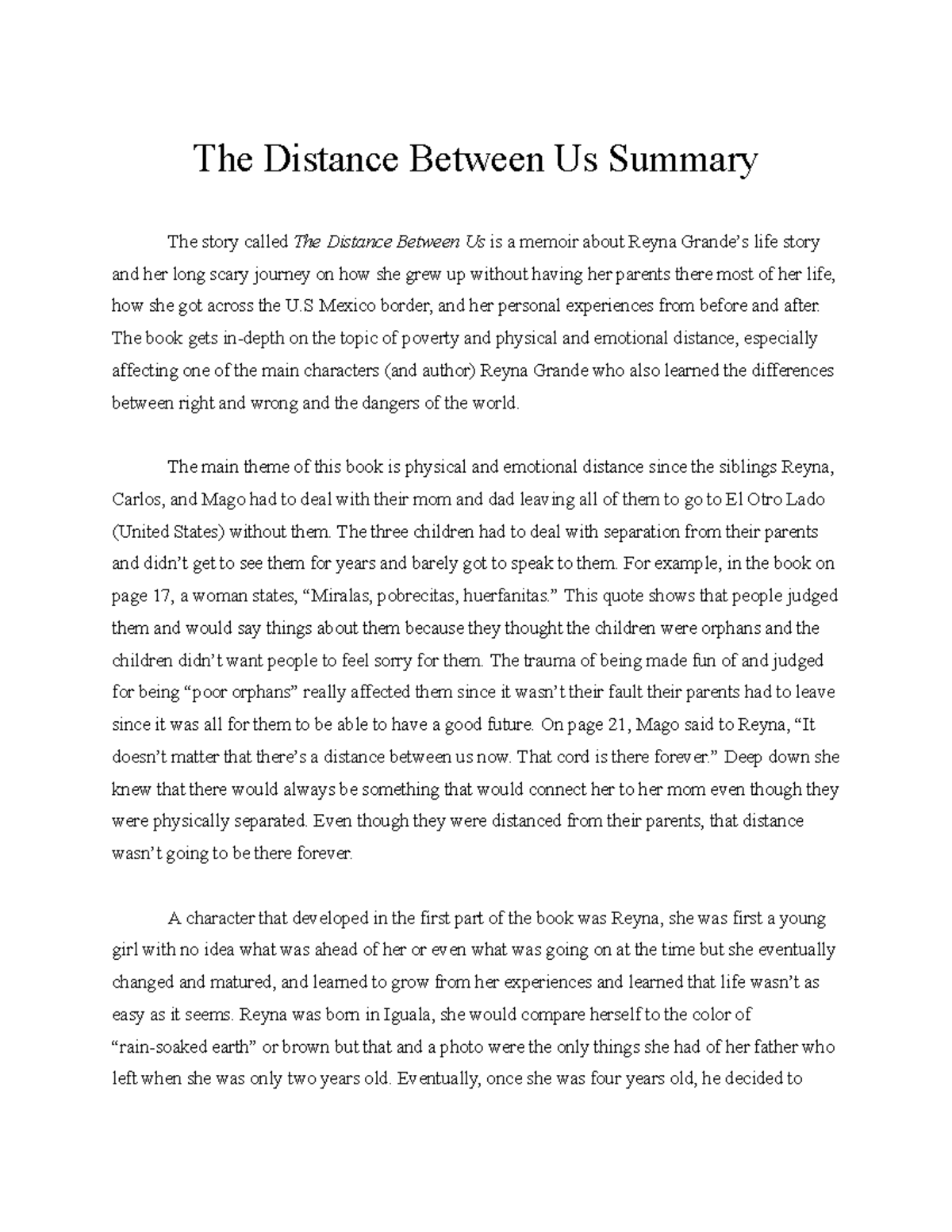 The Distance Between Us: A Memoir Summary Analysis - Studocu