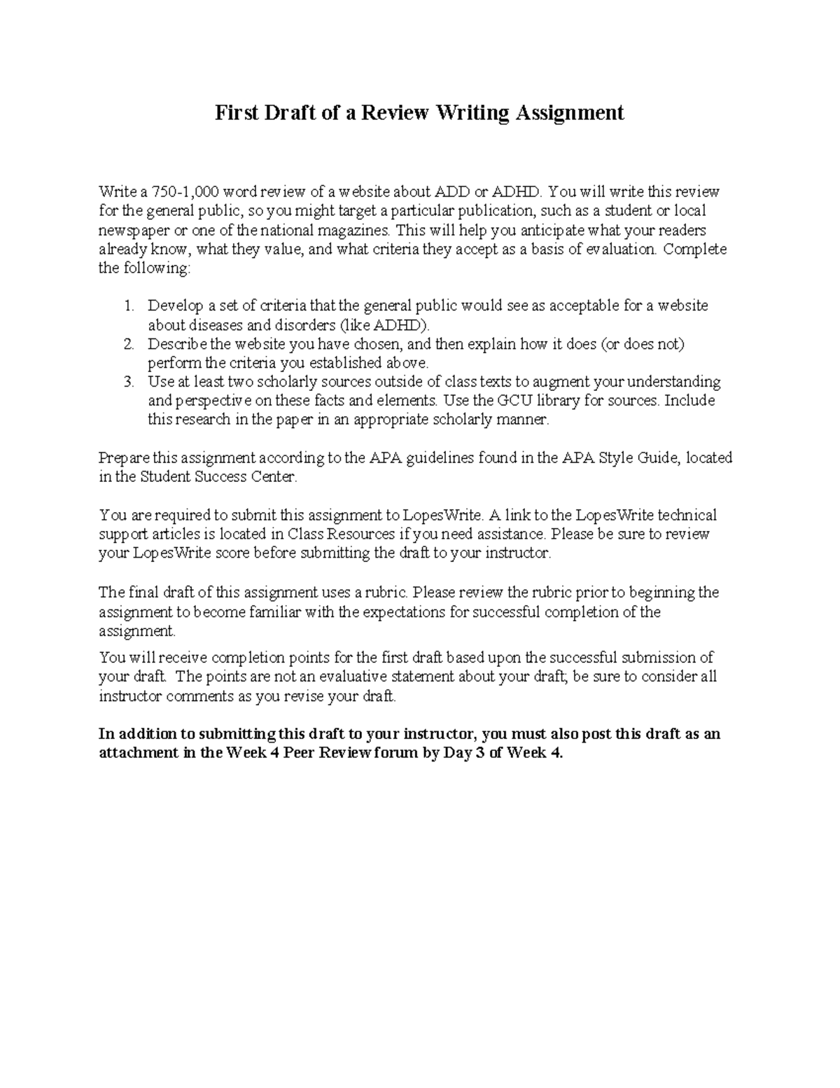 ENG 105 RS First Draft Review Assignment: Website Review on ADHD - Studocu