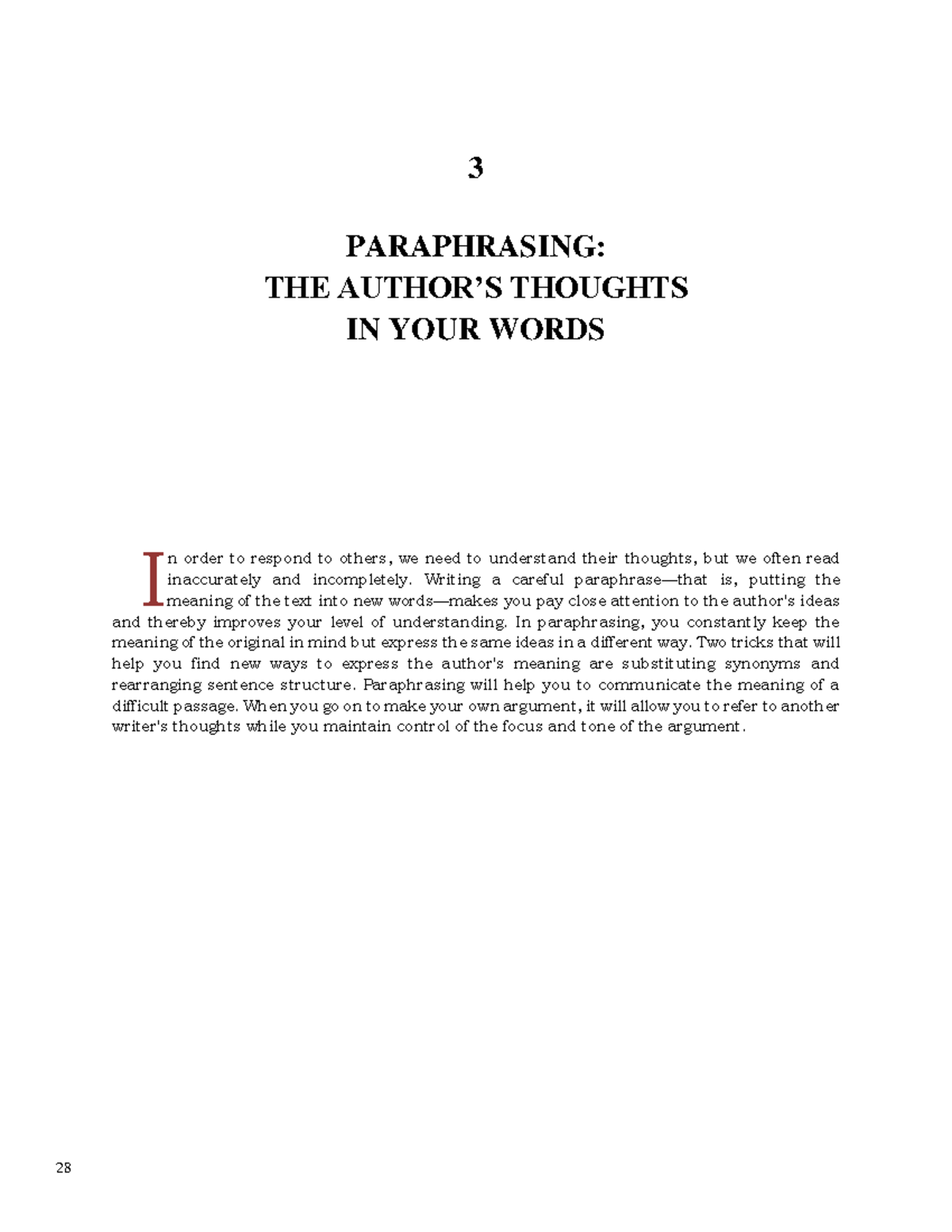 Chapter 3: Paraphrasing - Understanding and Restating Ideas - Studocu