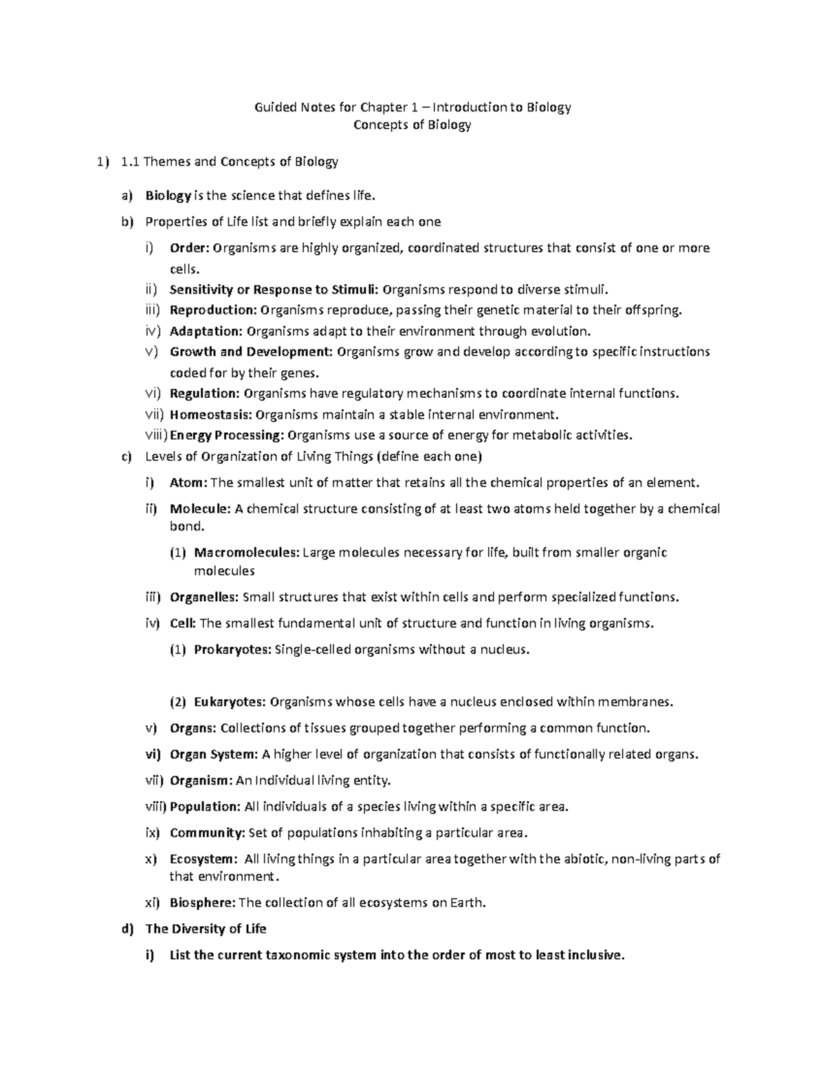 Guided Notes for Chapter 1 – Introduction to Biology - Guided Notes for ...