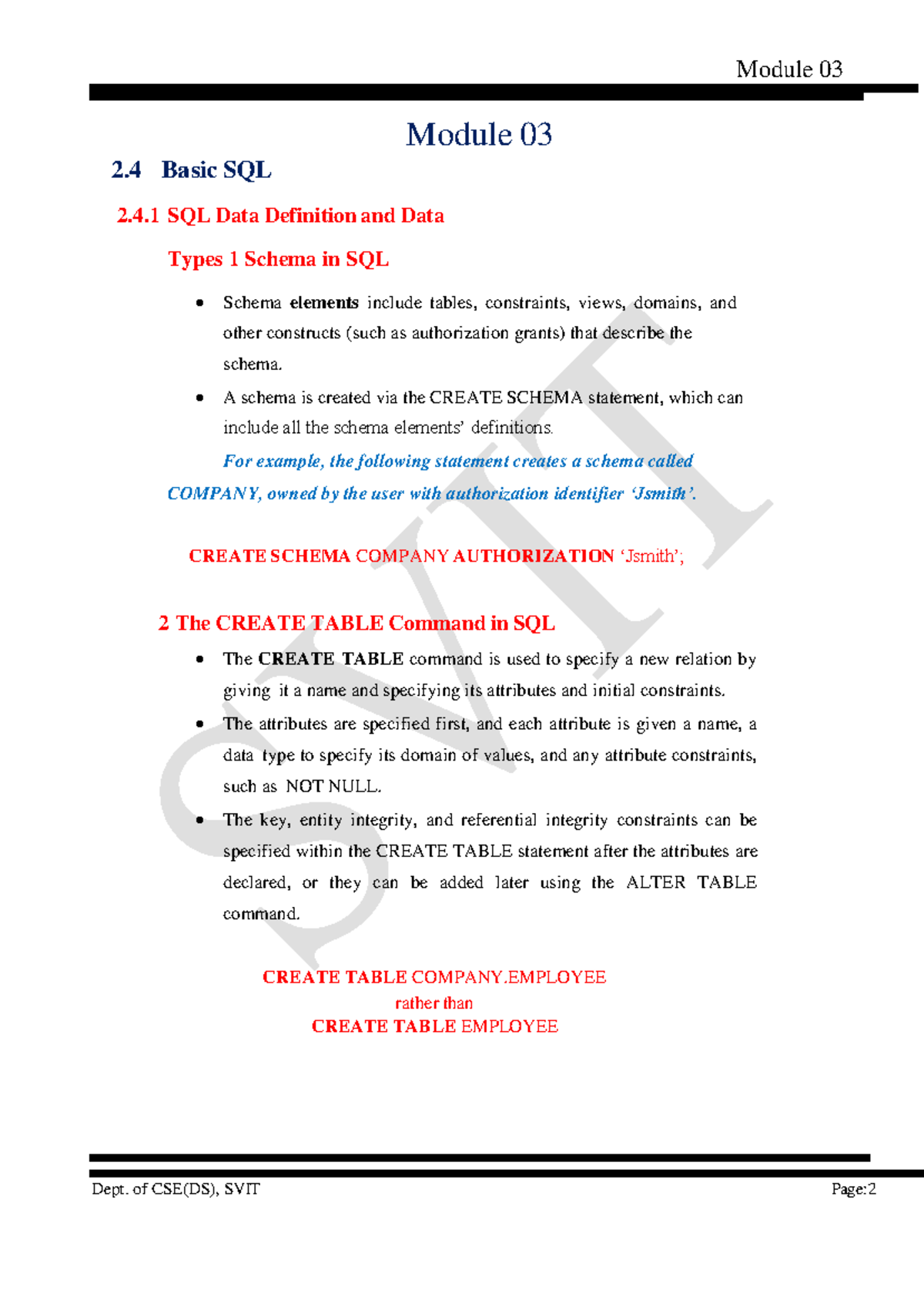 Module 03: Basic SQL Concepts and Data Definitions - Studocu