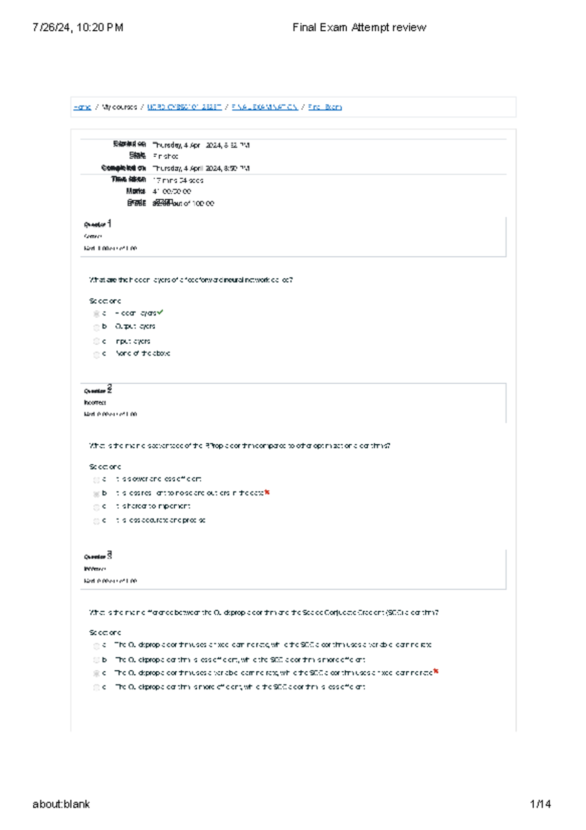 Final Exam Attempt review - Home / My courses / UGRD-CYBS6101-2323T / FINAL EXAMINATION /Final ...