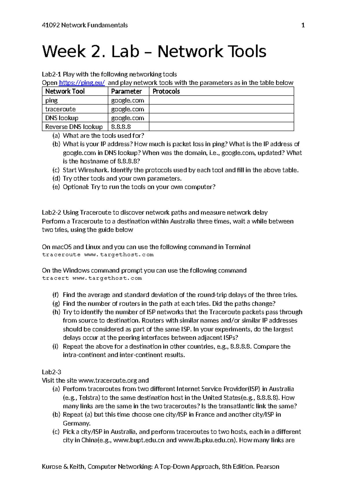 Week2-Lab-Network Tools - 41092 Network Fundamentals Week 2. Lab ...