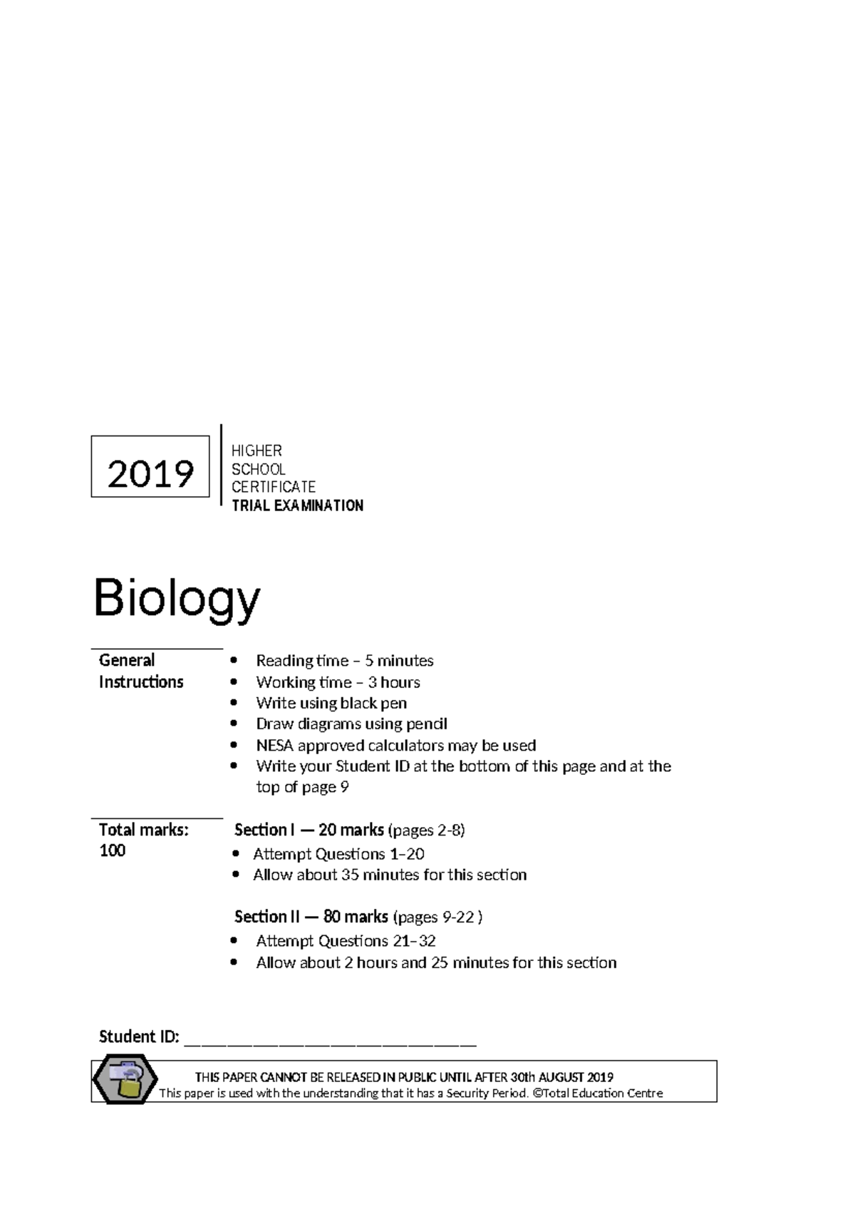 2019 Biology HSC Trial Exam: Comprehensive Study Guide - Studocu