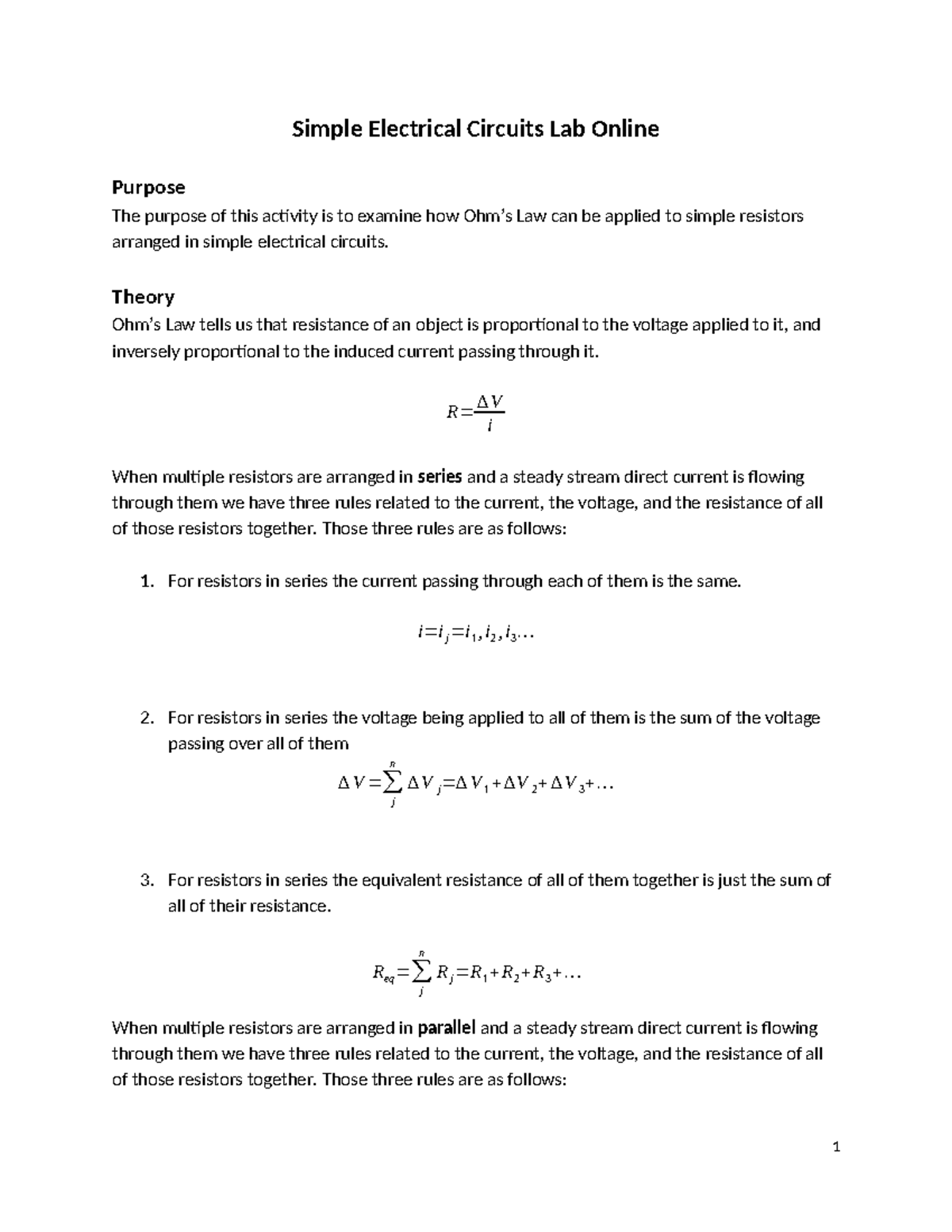 Fall 2023 Simple Electrical Circuits Lab Report and Analysis - Studocu