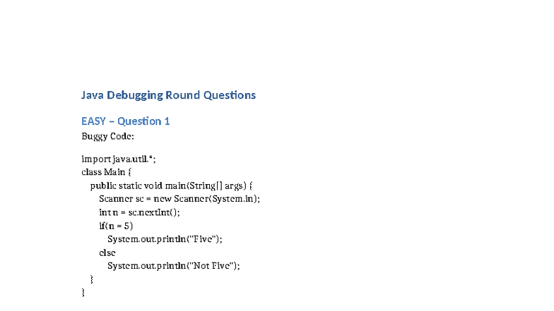 Java Debugging Questions: Easy to Advanced Levels - Studocu