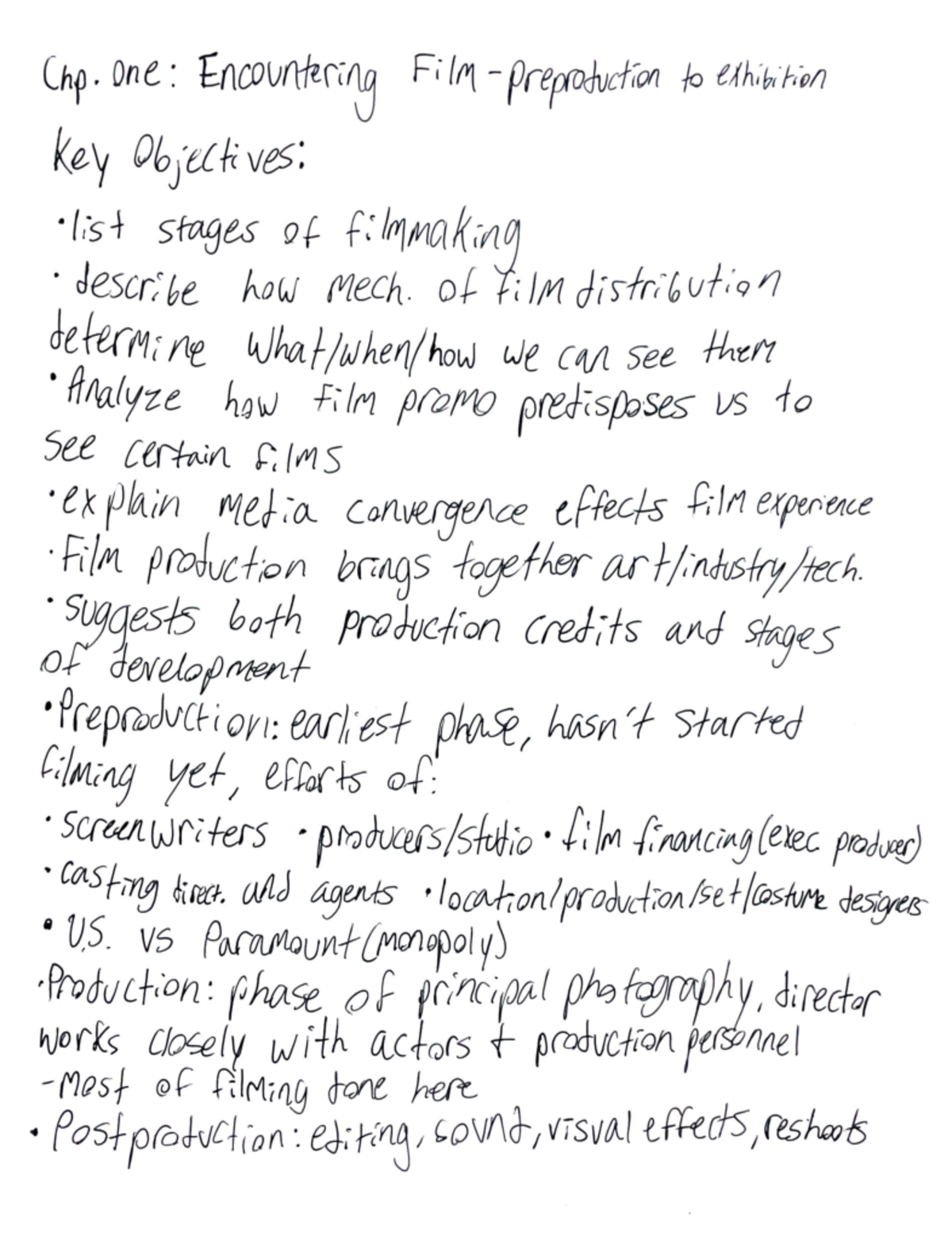 CIN 101: Chapter 1 Notes on Filmmaking Stages and Distribution - Studocu