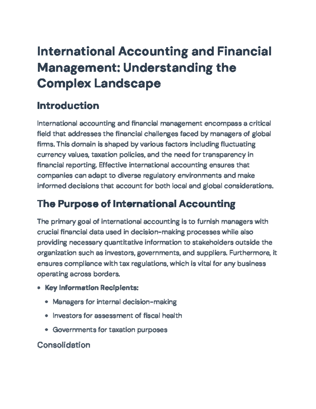International Accounting and Financial Management Overview ...
