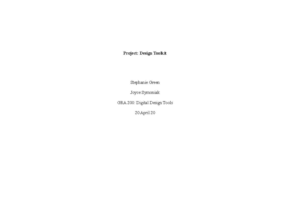 8 1 Assignment Gra 200 Project Design Toolkit Stephanie Green Joyce Symoniak Gra 200 Digital 