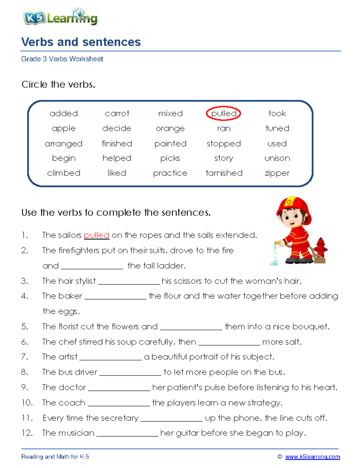 Grade 3 Verbs Worksheet: Completing Sentences with Actions - Studocu
