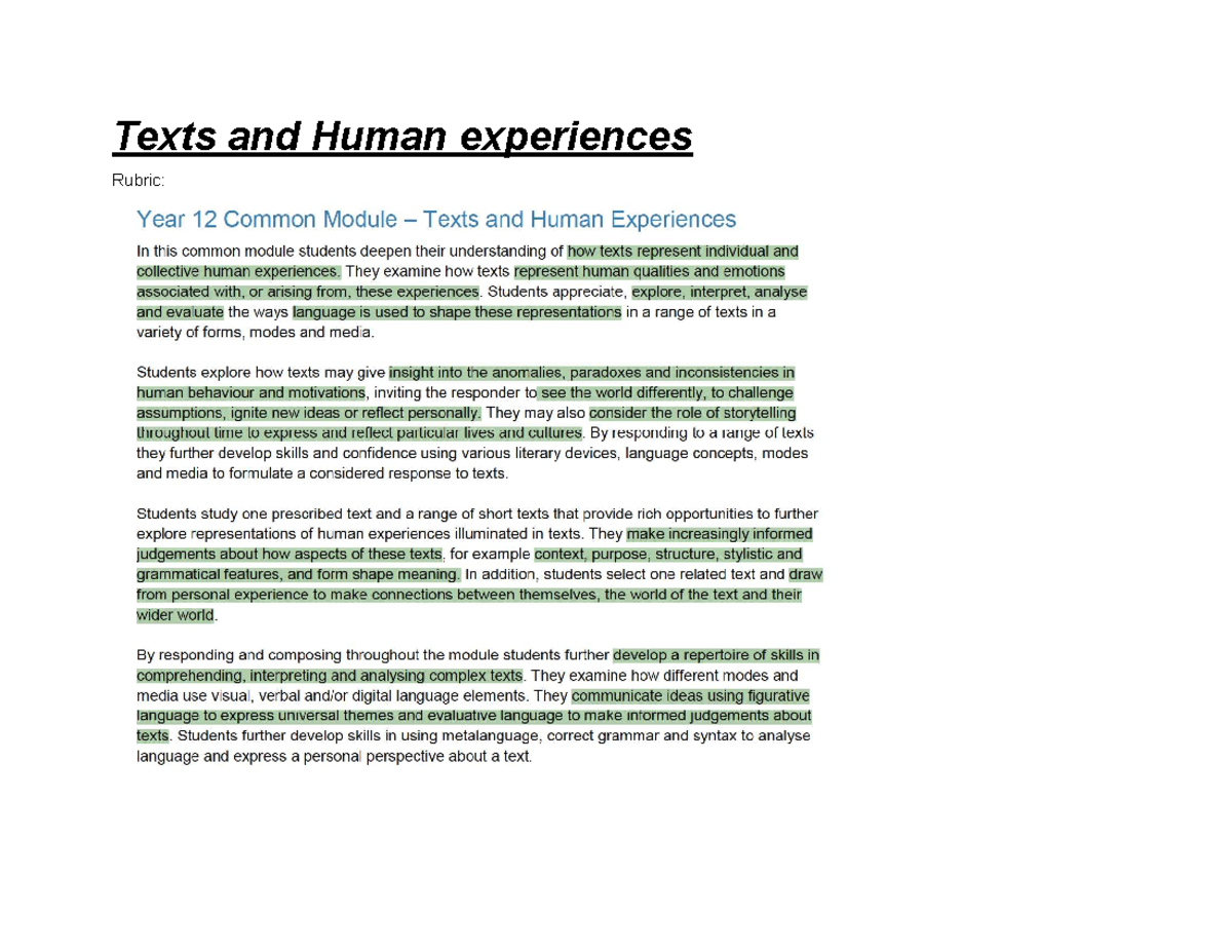 The crucible notes, quotes - Texts and Human experiences Rubric: The ...